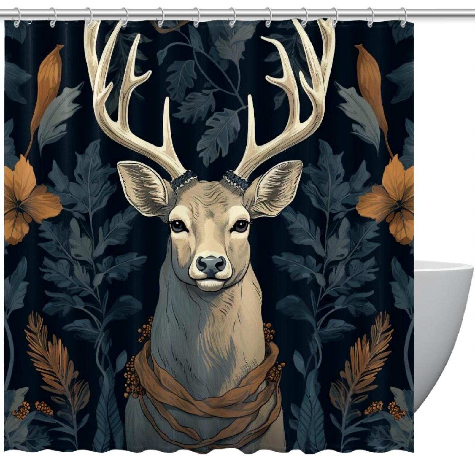Leaf Deer Shower Curtain for Bathroom, Aesthetics Patterns Curtain ...