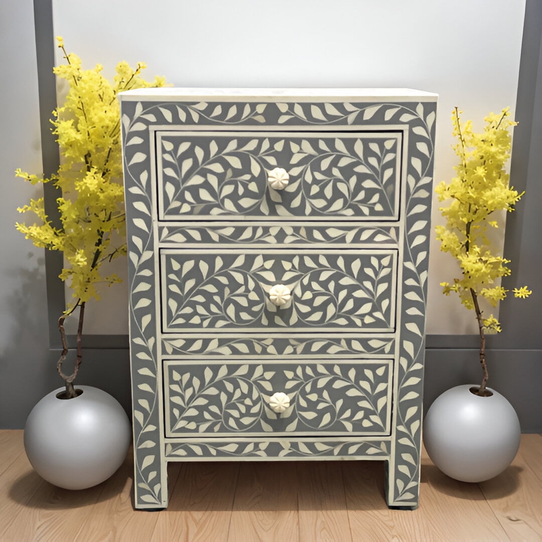 Leaf Design Light Grey and White Resin Bedside Table - Walmart.com