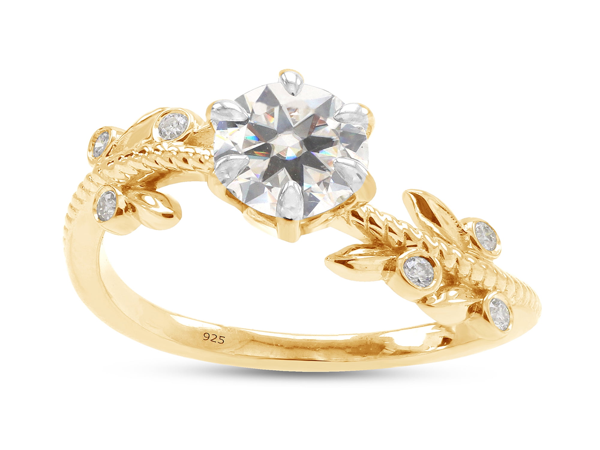 Leaf Design Ring Center 1 Carat Round Cut Moissanite Lab Created ...