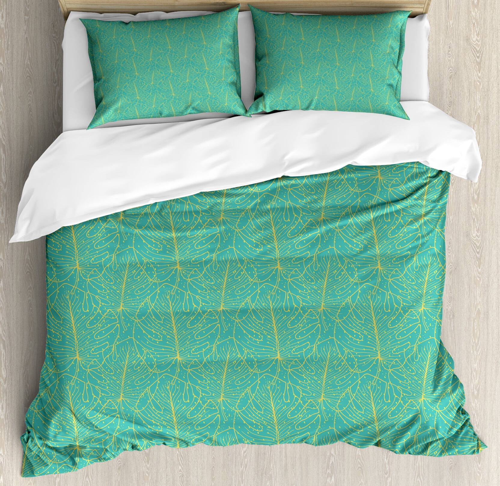 Leaf Duvet Cover Set, Abstract Design of Tropical Monstera Leaves with ...