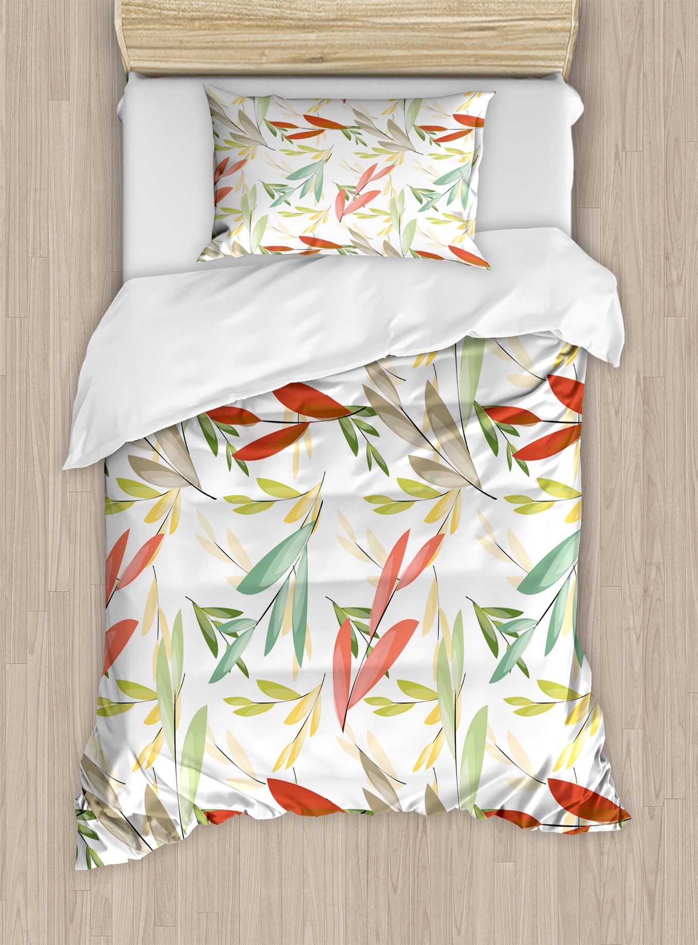 Leaf Duvet Cover Set, Abstract Faded Floral Images and Retro Patterns ...