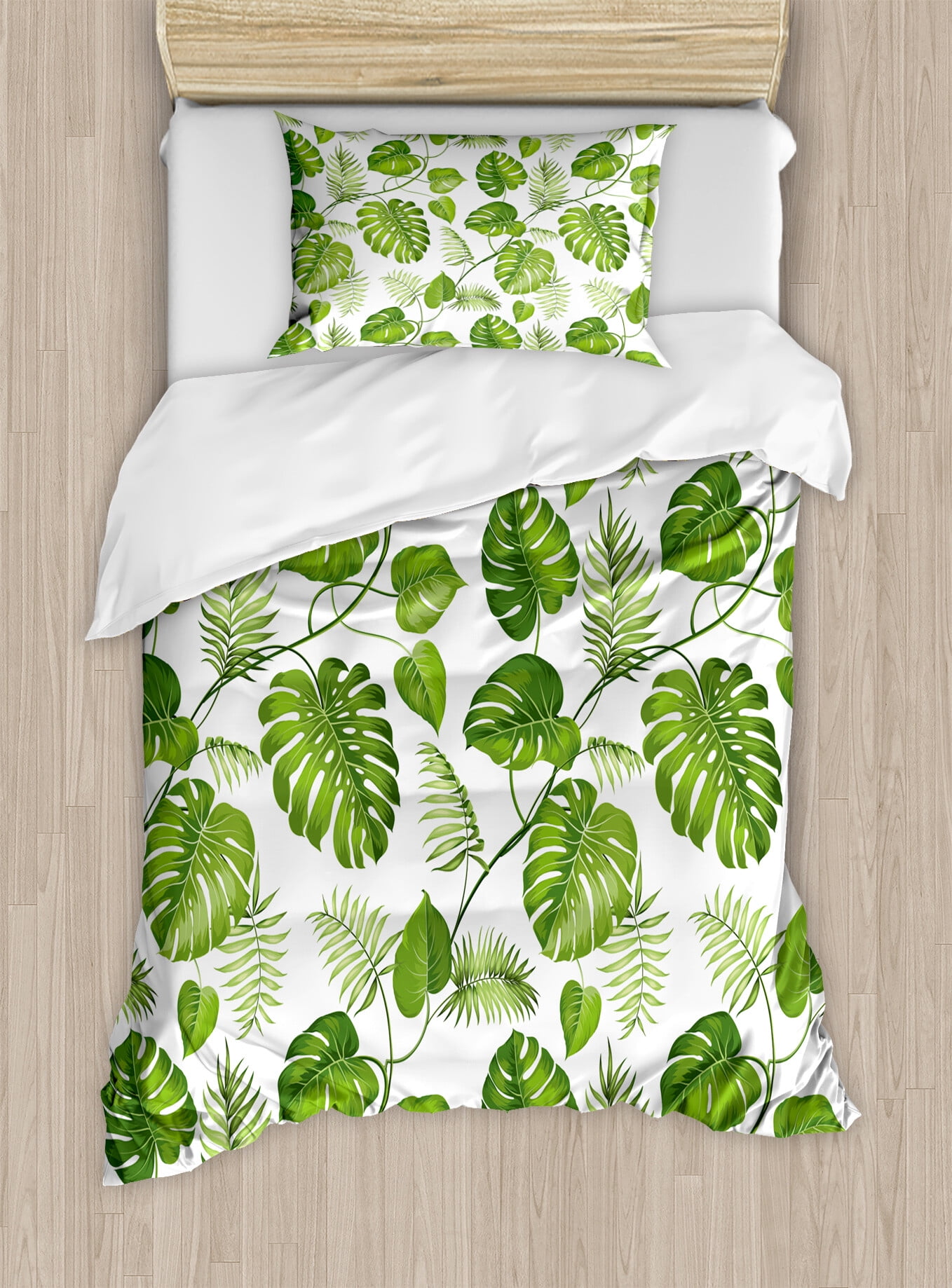Leaf Duvet Cover Set, Brazilian Rainforest Foliage Nature Ivy Swirls ...