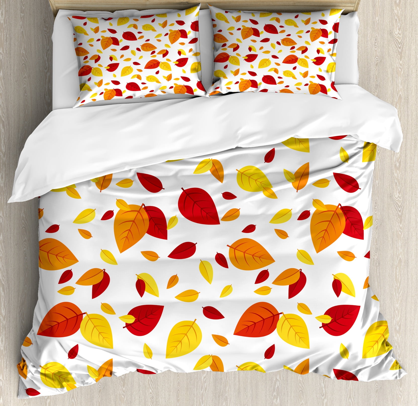 Leaf Duvet Cover Set, Colorful Fall Autumn Leaves on White Background ...