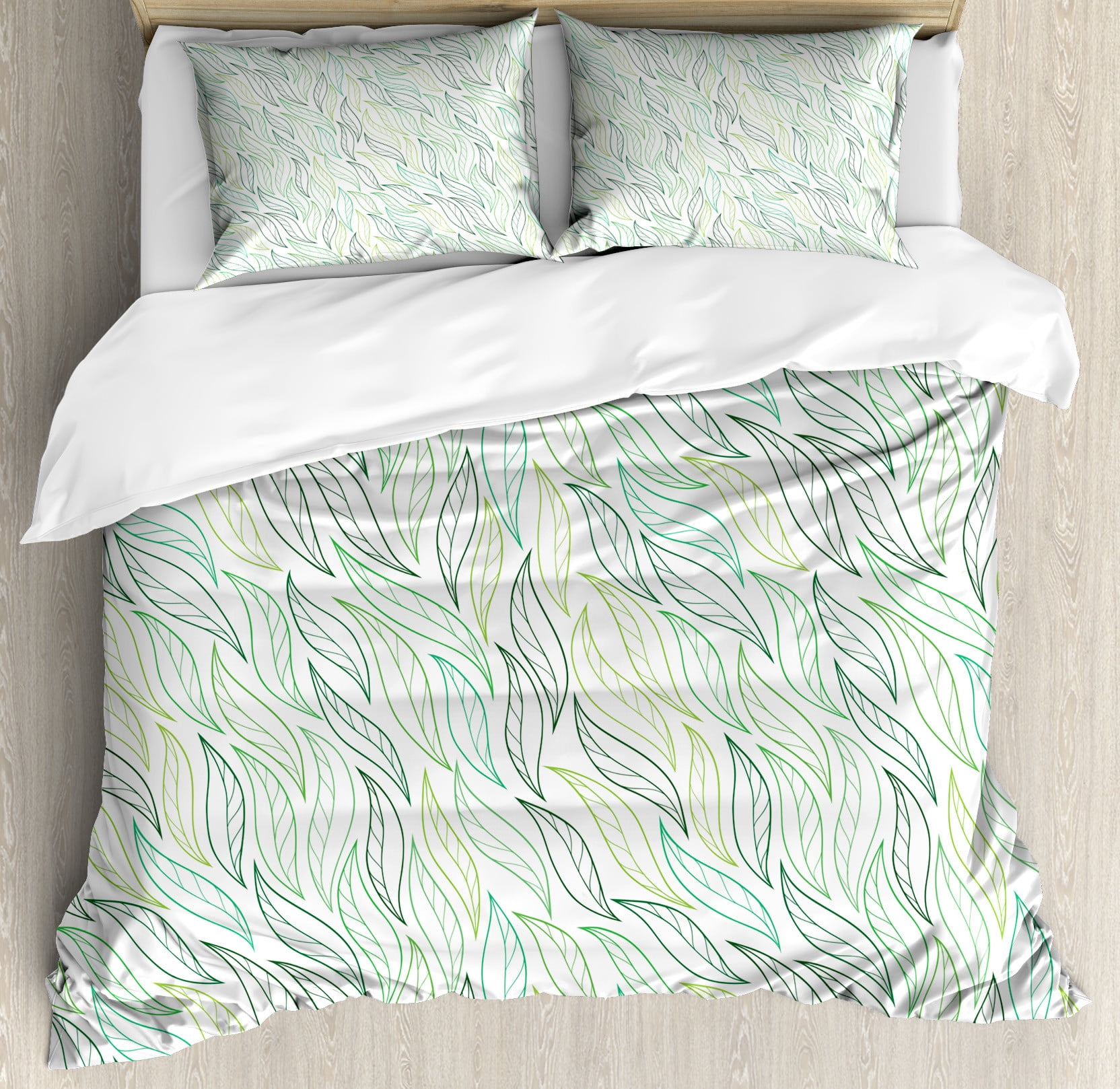 Leaf Duvet Cover Set, Floral Leaf Patterns with Ornamental Lines ...