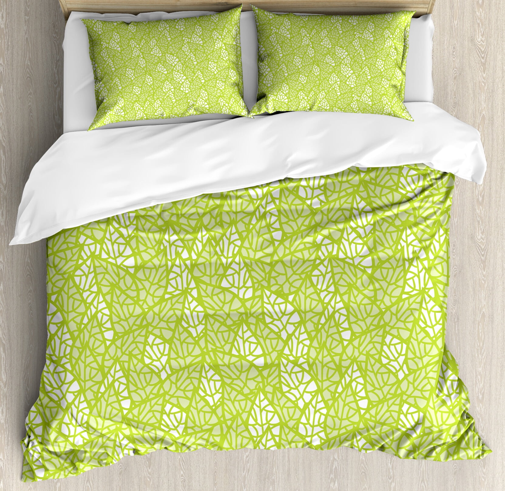 Leaf Duvet Cover Set, Pattern with Leaves in the Springtime Greenery ...