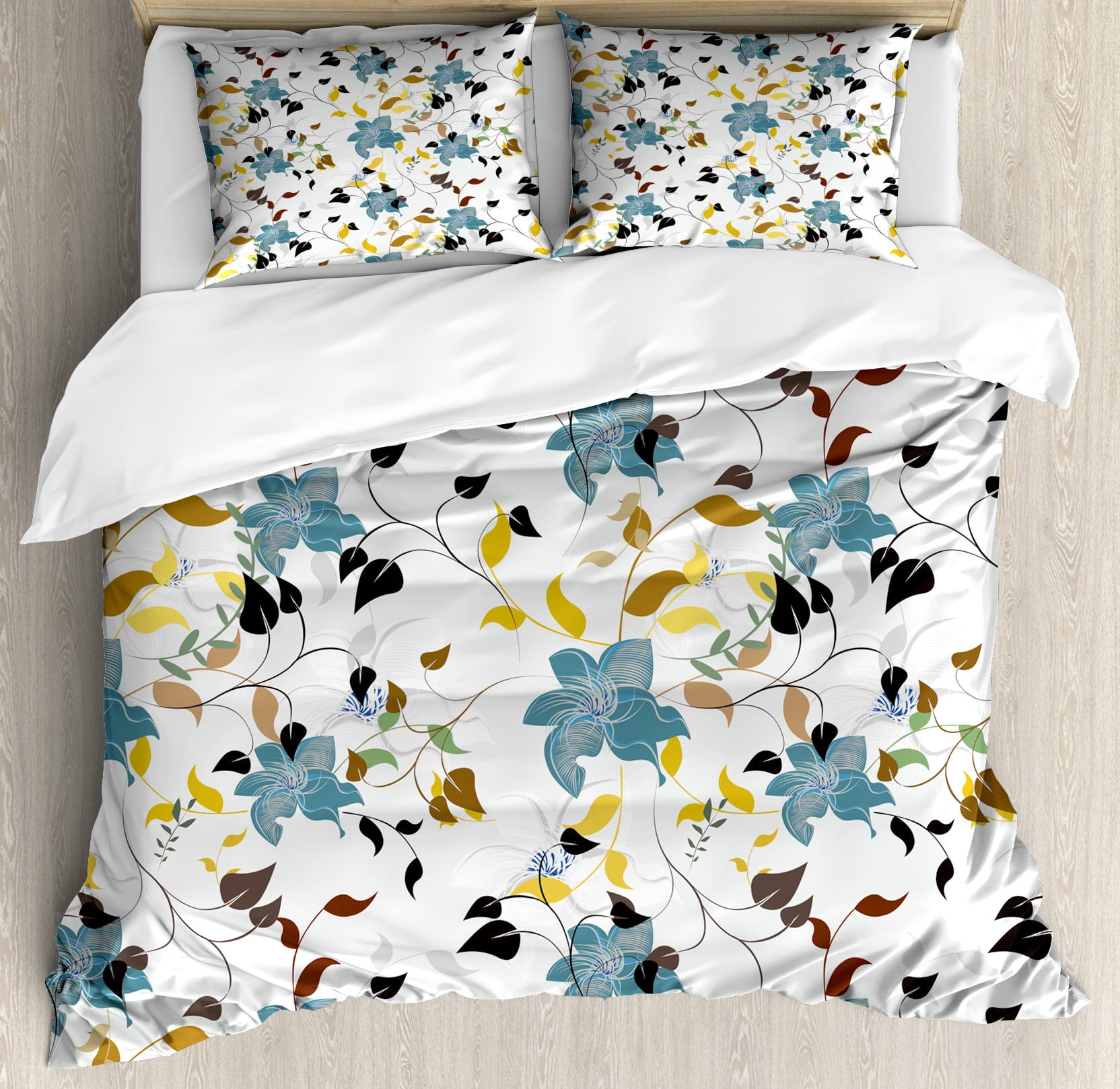 Leaf Duvet Cover Set, Seasonal Flowers with Colorful Leaves Poison Ivy ...