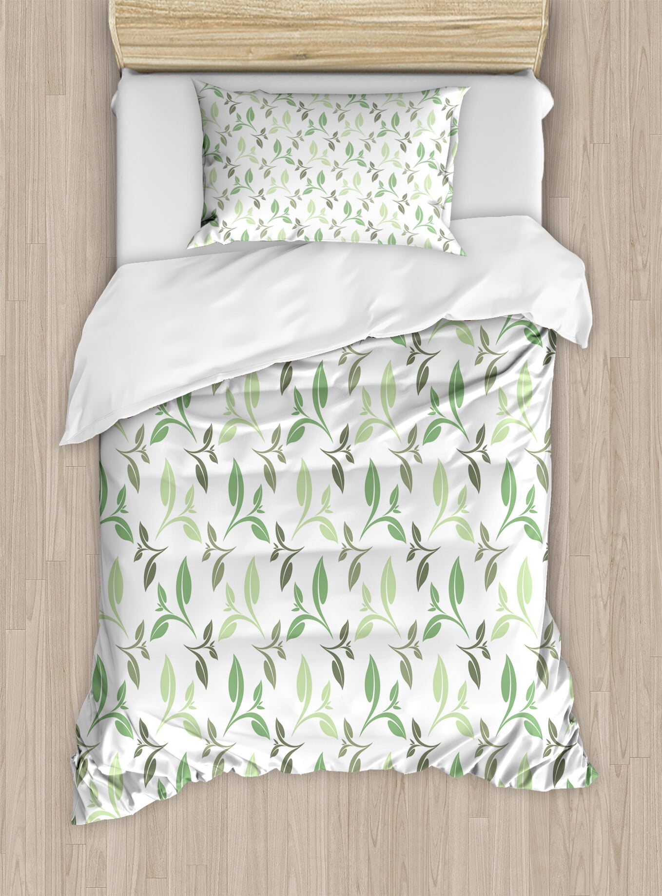 Leaf Duvet Cover Set, Tea Leaves with Ornamental Vintage Design Soft ...