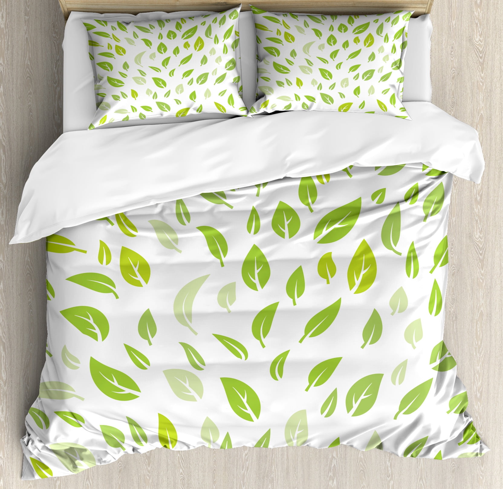 Leaf Duvet Cover Set, Various Types of Green Fresh Leaves Illustration ...