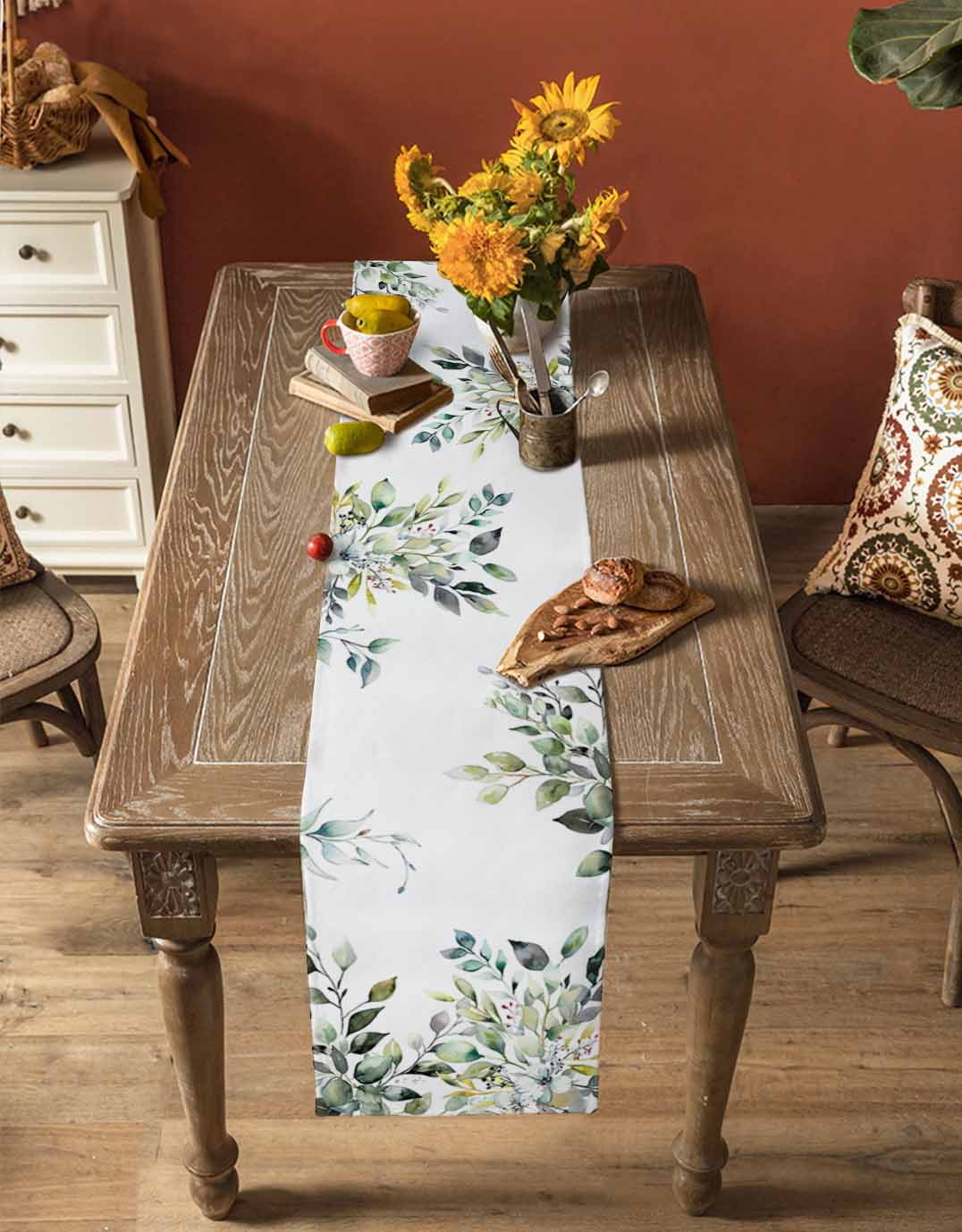 Leaf Eucalyptus Leaf Countryside Wind Table Runner Cotton Linen Wedding ...