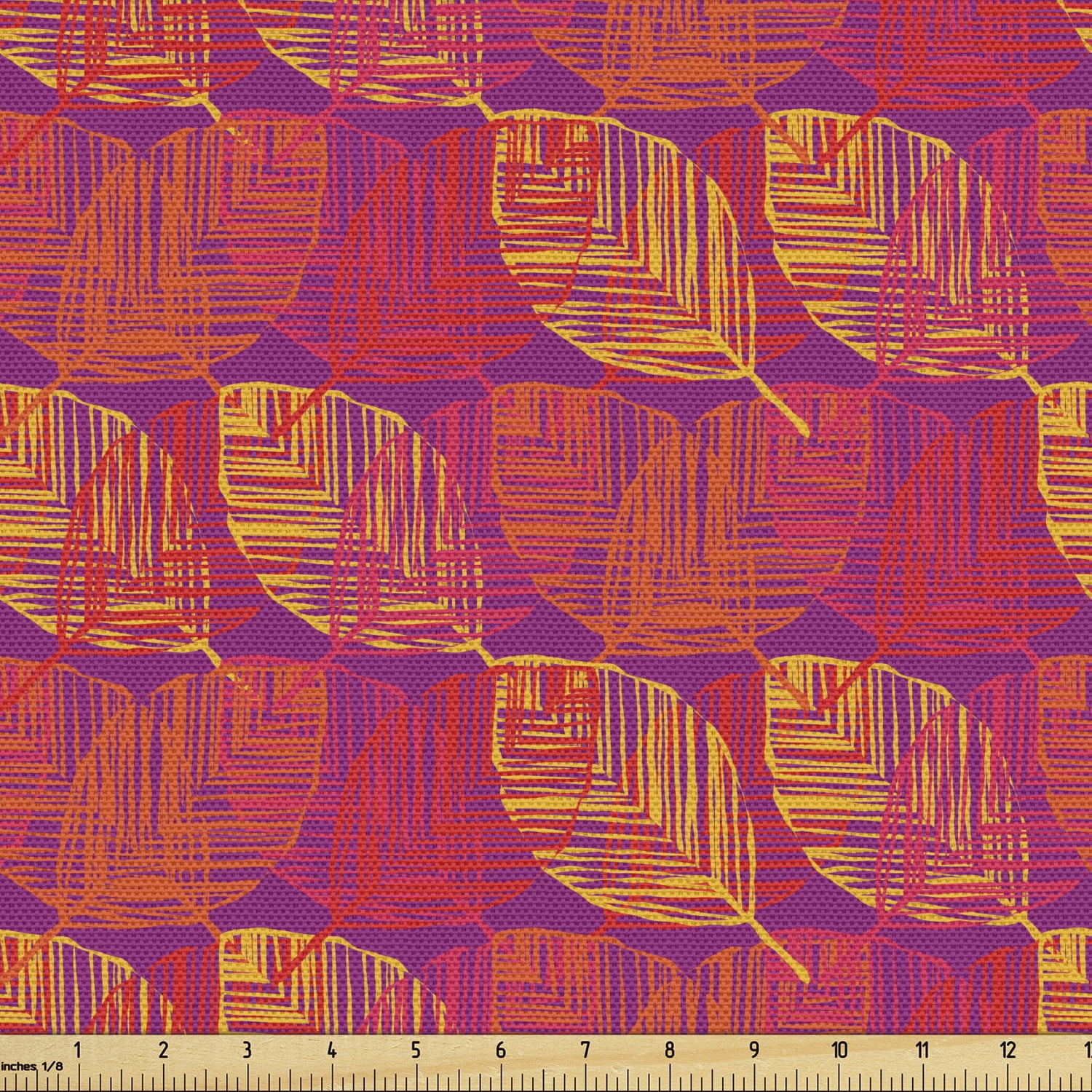 Leaf Fabric by the Yard, Striped Leaves Patterns with Abstract Autumn ...