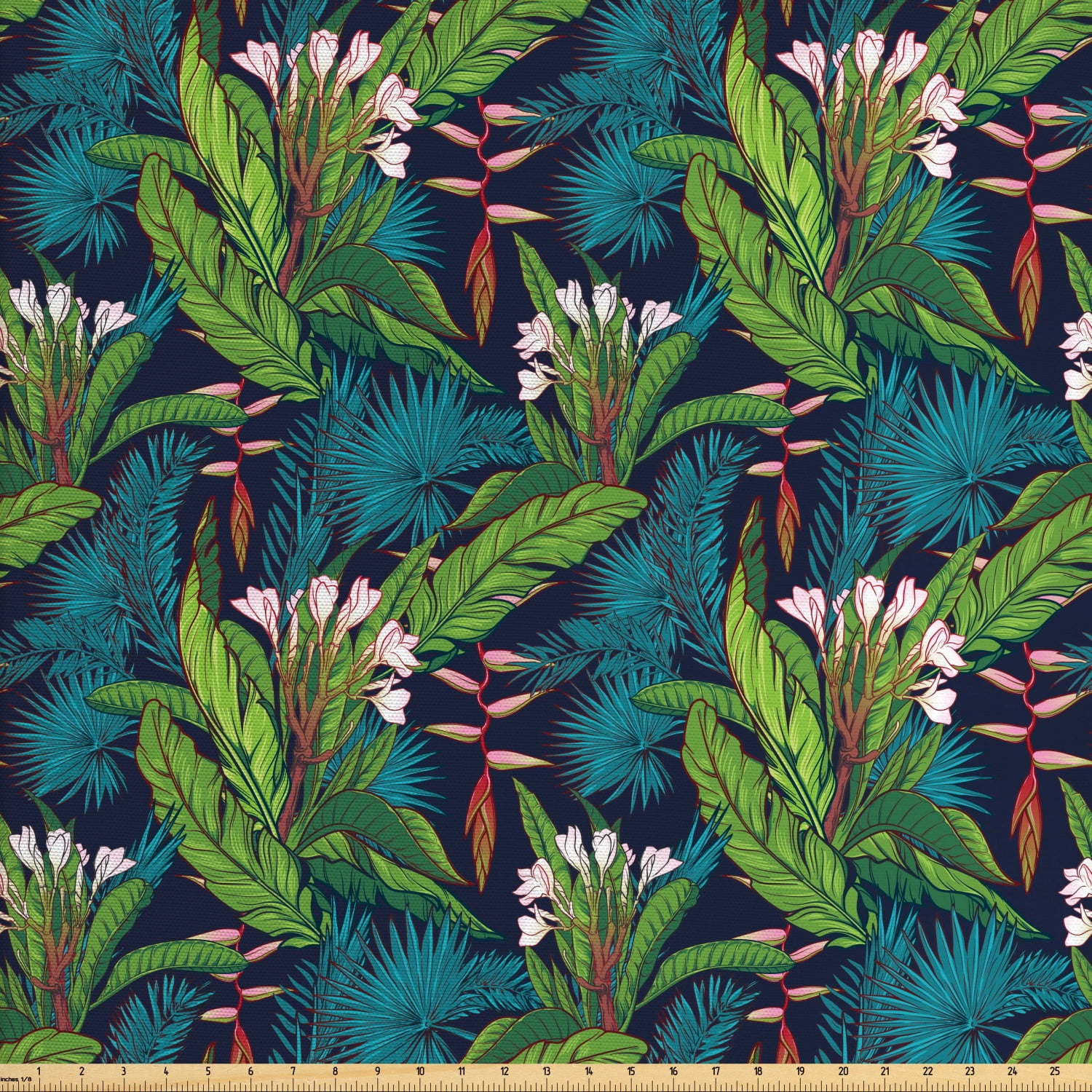 Ambesonne Leaf Fabric by the Yard Upholstery, Tropical Jungle Pattern ...