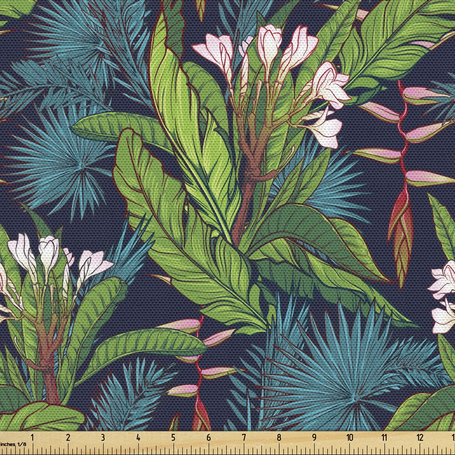 Ambesonne Leaf Fabric by the Yard Upholstery, Tropical Jungle Pattern ...