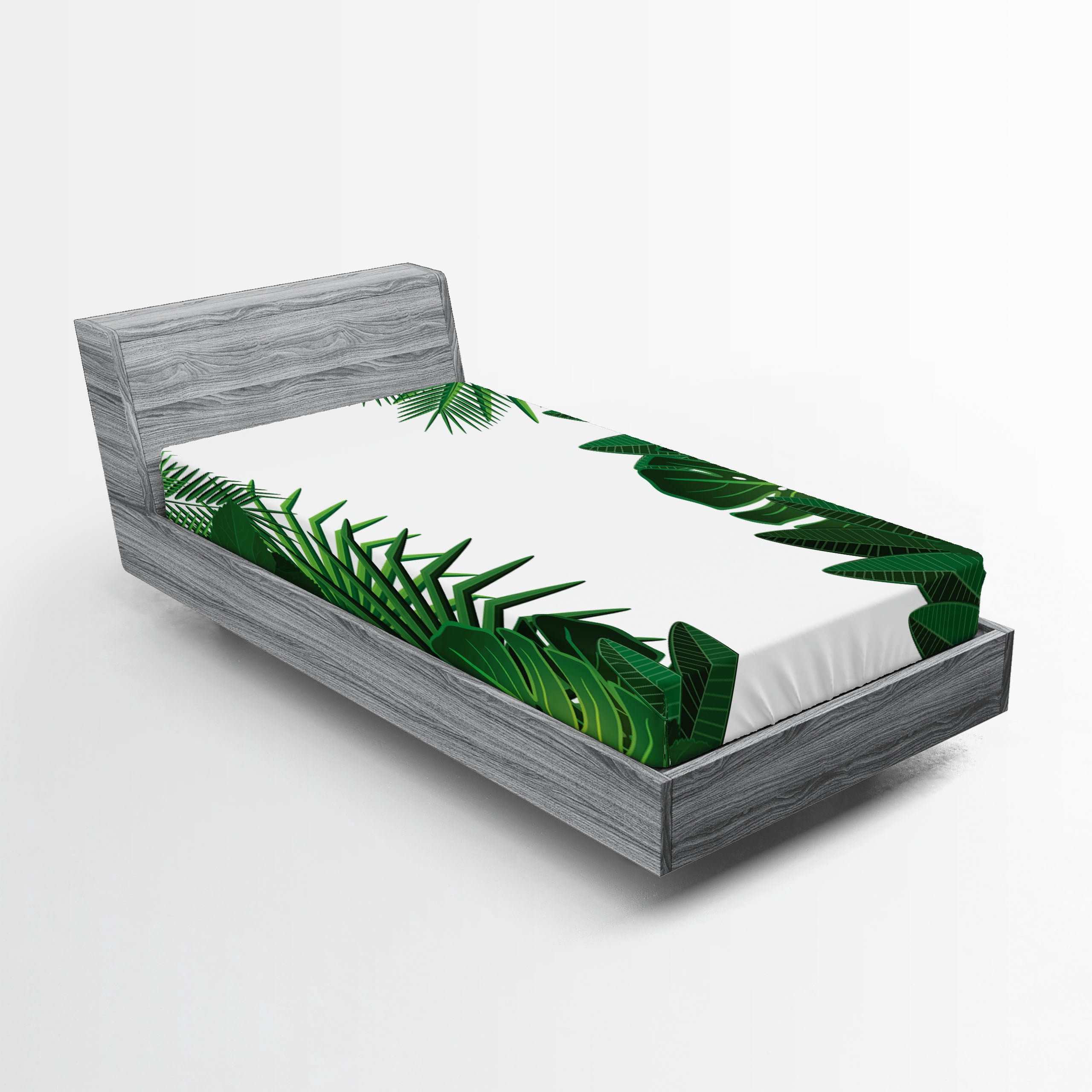 Leaf Fitted Sheet, Exotic Fantasy Hawaiian Tropical Palm Leaves with ...