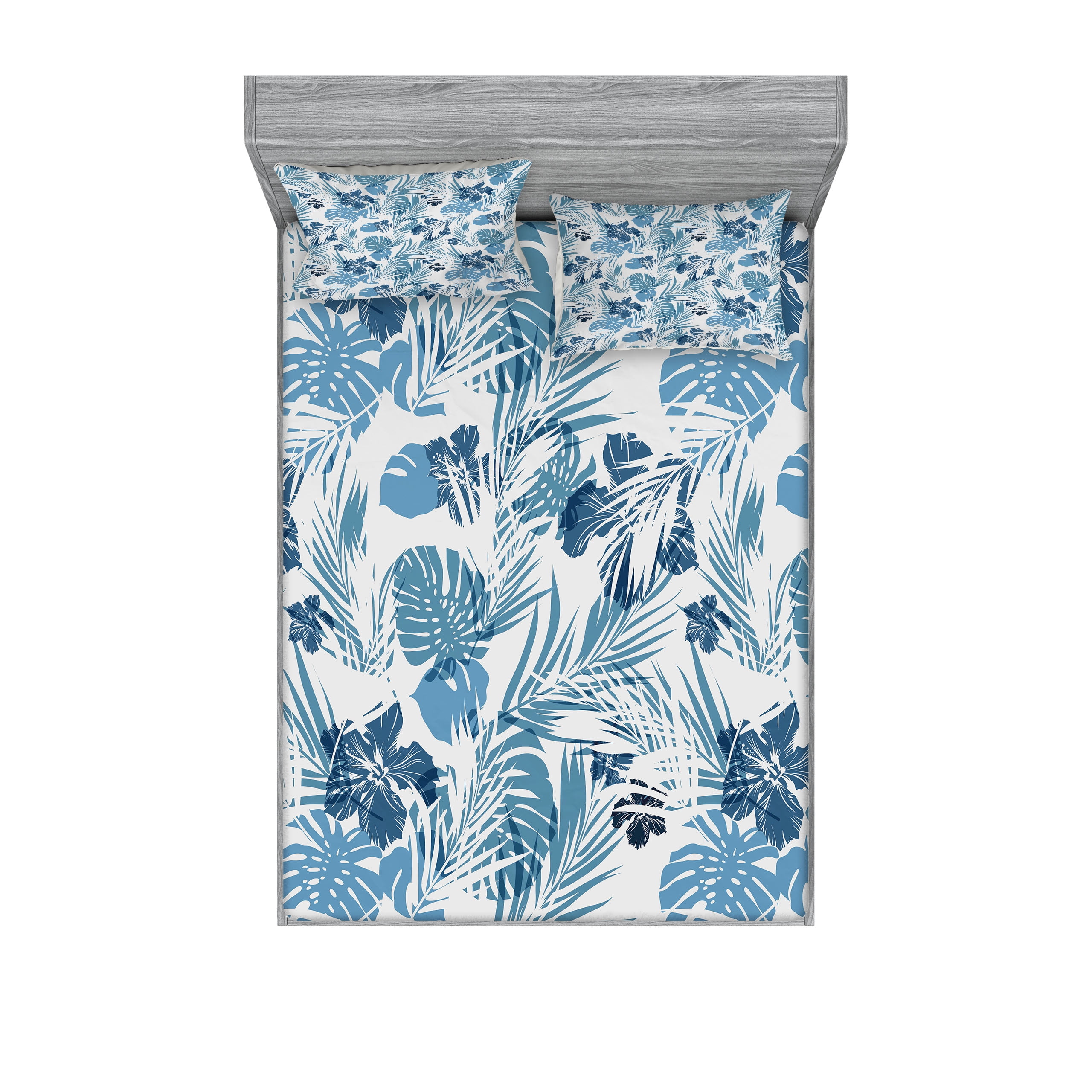 Leaf Fitted Sheet & Pillow Sham Set, Island Ocean Beach Sea Inspired ...