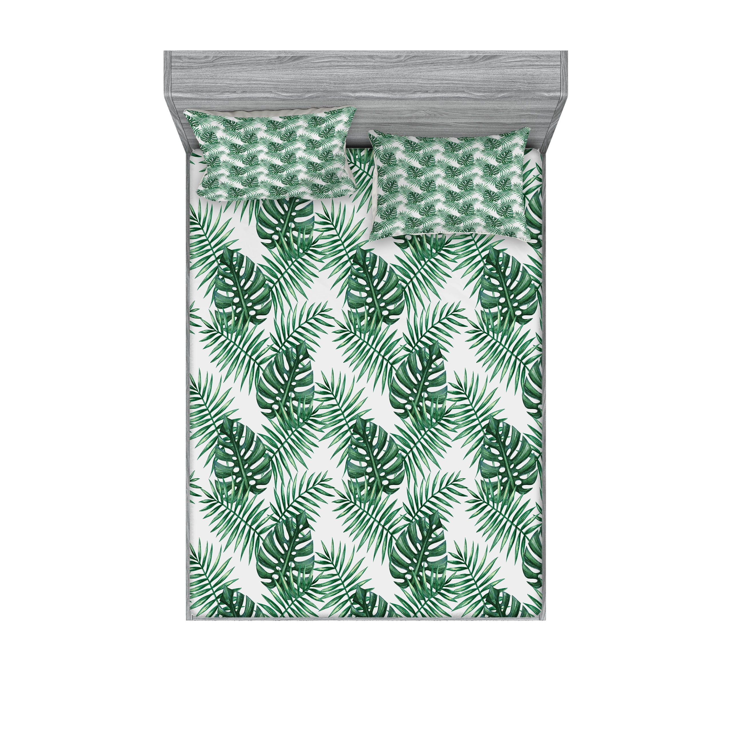 Leaf Fitted Sheet & Pillow Sham Set, Palm Mango Banana Tree Leaves in ...