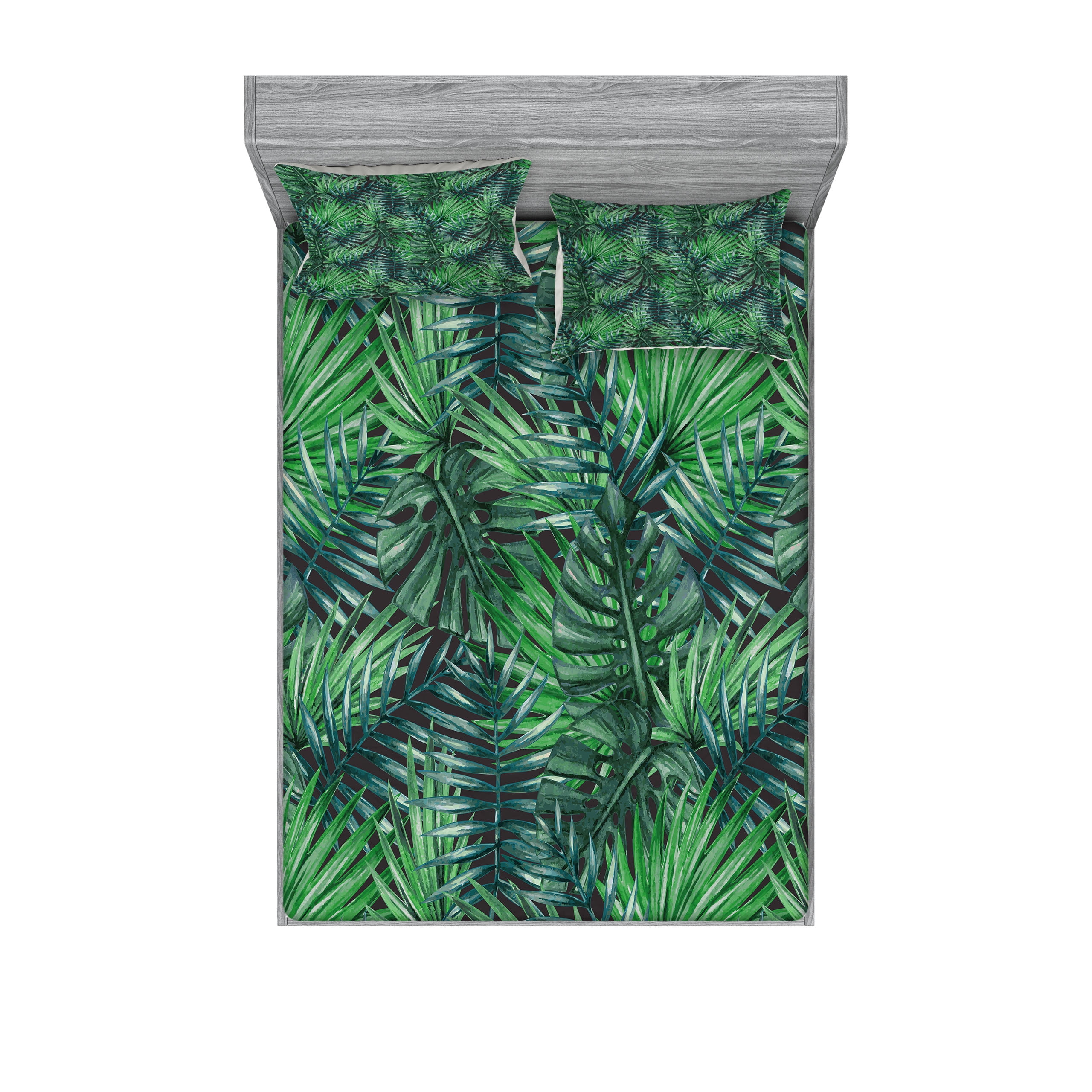 Leaf Fitted Sheet & Pillow Sham Set, Watercolored Old Design Print of ...