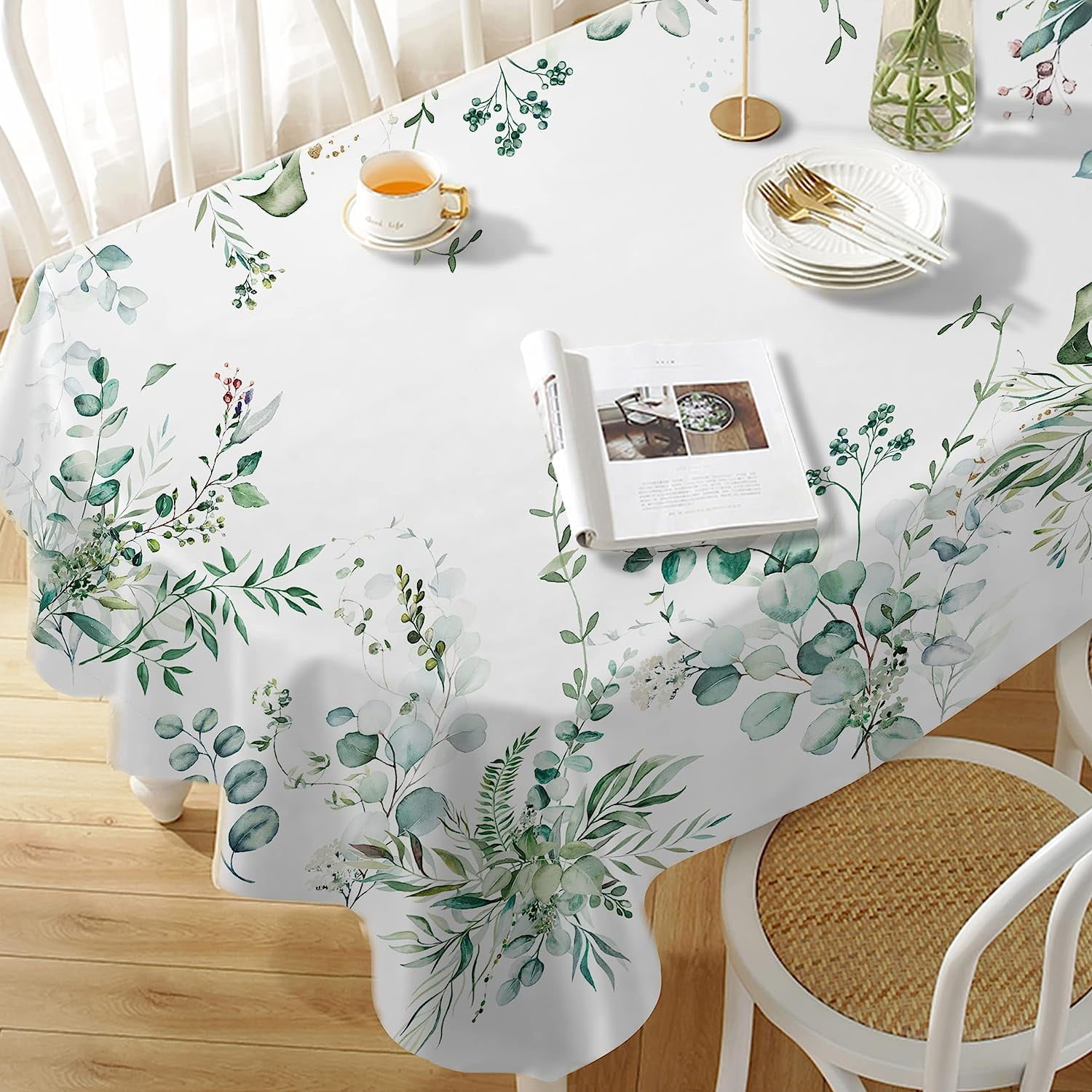 Leaf Floral Sage Green Oval Tablecloth 60x84 Inch,Leaf Printed ...