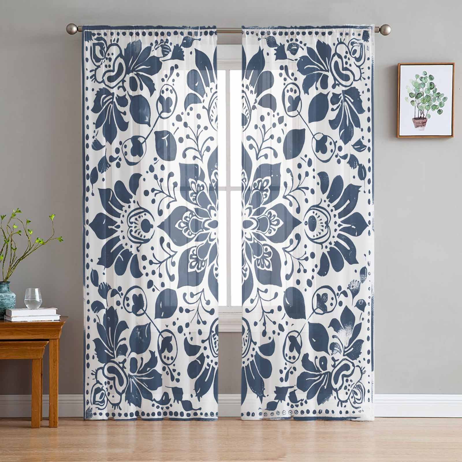 Leaf Flower Pattern Mandala Booth Tulle Curtains For Living Room ...