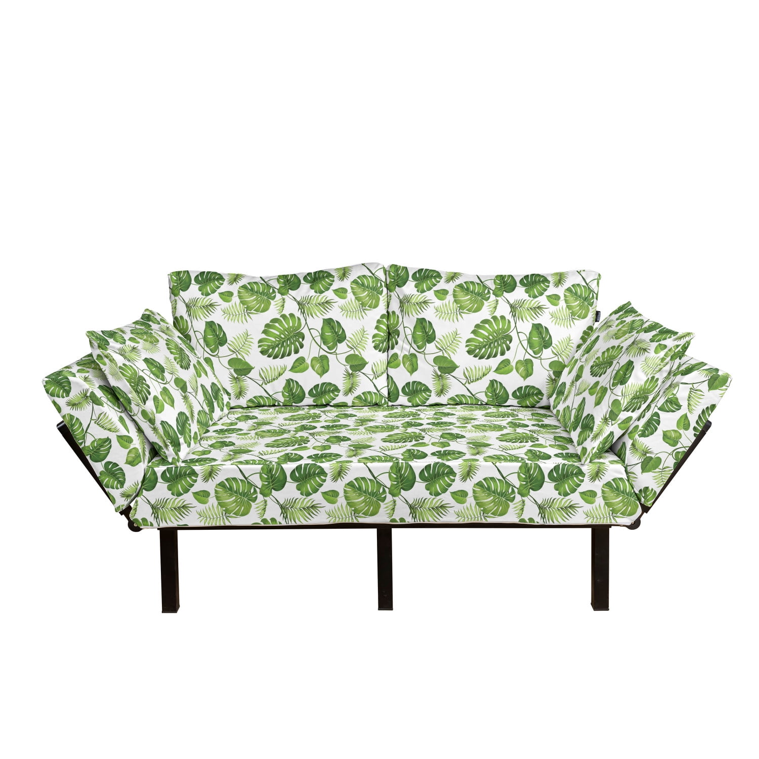 Leaf Futon Couch, Brazilian Rainforest Foliage Nature Ivy Swirls Palm ...