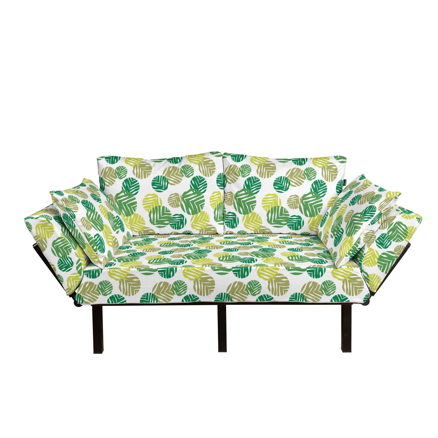Leaf Futon Couch, Green Spring Leaves Oval Shapes Angled Lines Tropical ...