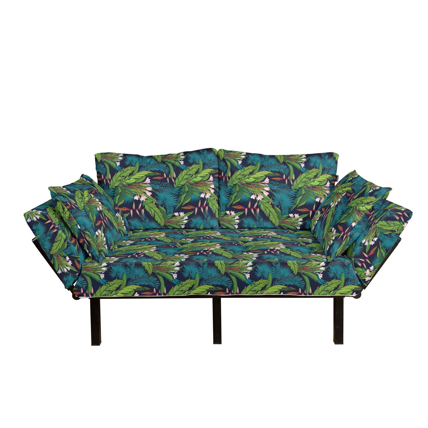 Leaf Futon Couch, Tropical Jungle Palm Tree Banana Leaves Frangipani ...