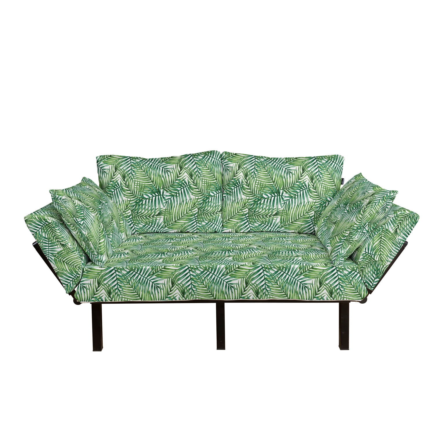 Leaf Futon Couch, Watercolor Print Botanical Wild Palm Trees Leaves ...