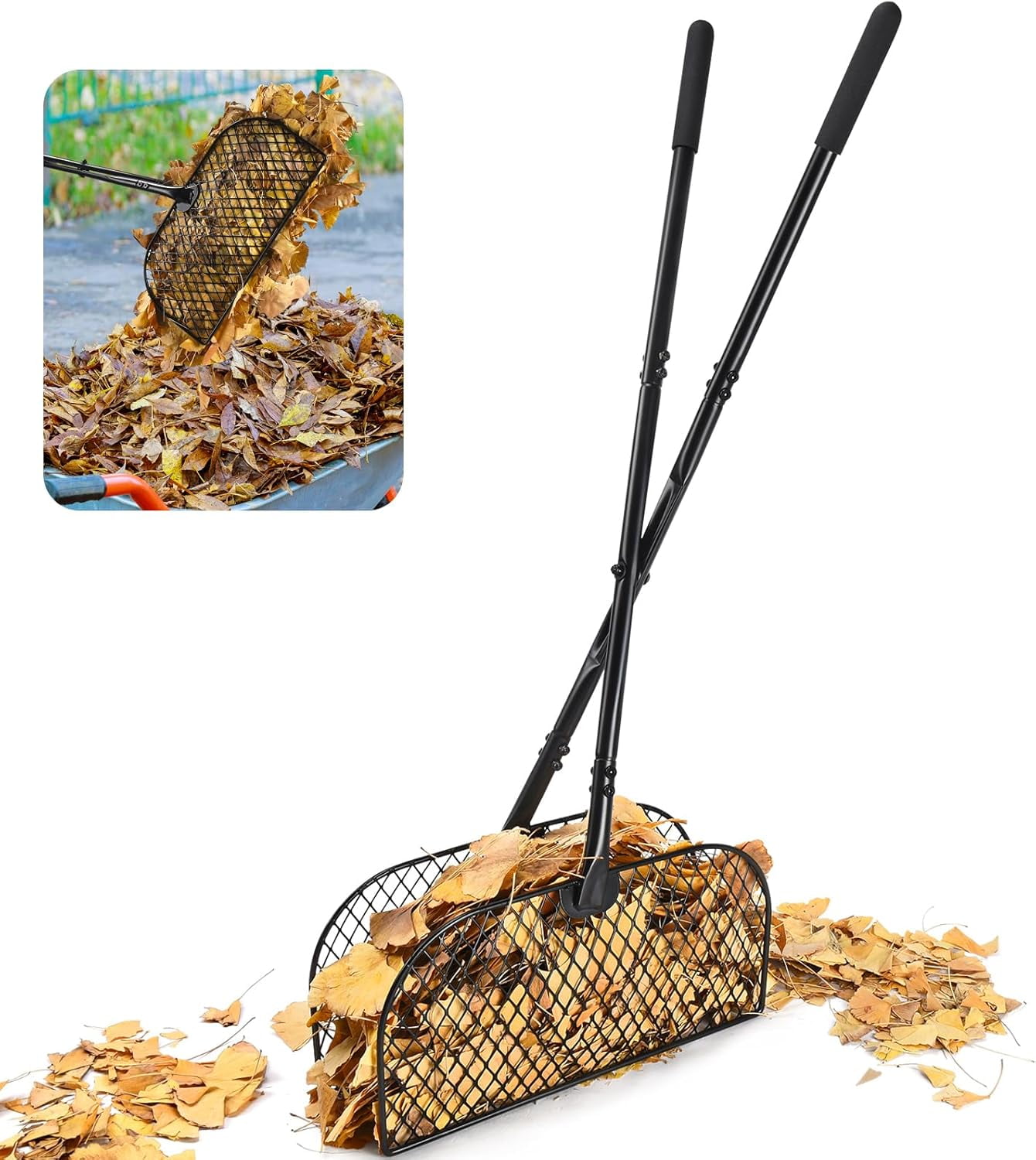 Leaf Grabber Rake with Long Handle, Lightweight Metal Leaves Rakes ...