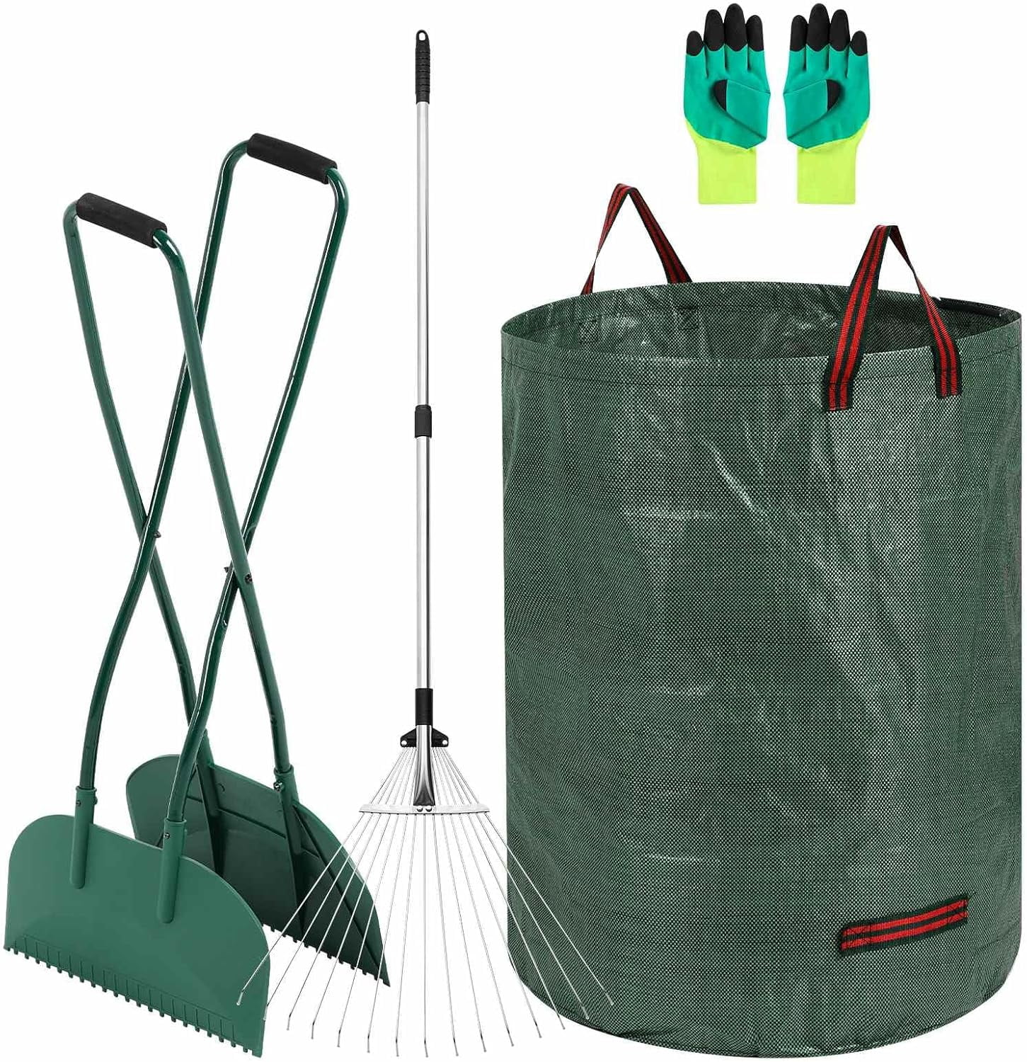 Leaf Grabber and Adjustable Metal Rake Set with Long Handle, 79-Gallon ...