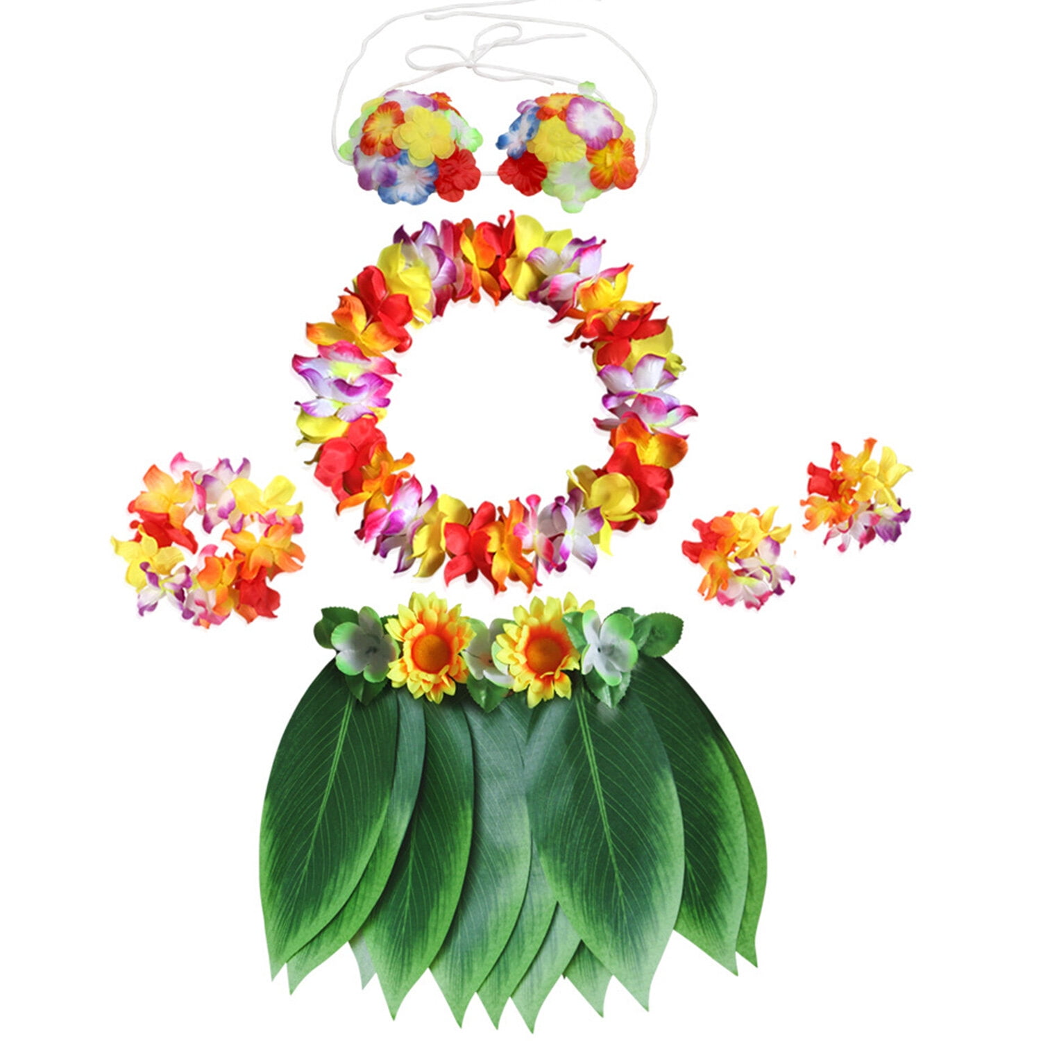 Leaf Hula Skirt and Hawaiian Leis Set Grass Skirt with Artificial ...