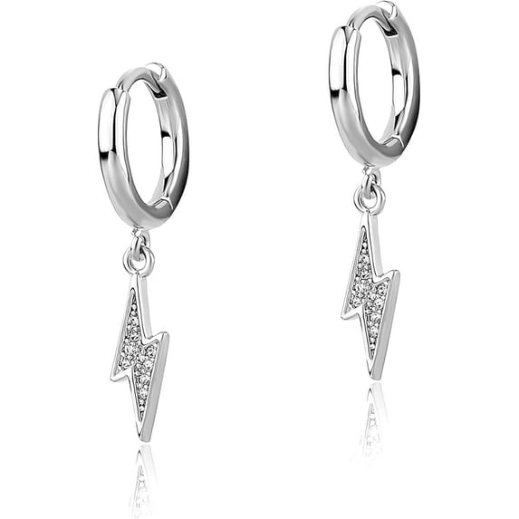 Leaf Lightning Pendant Earrings 14K Gold Plated 5A+ Cubic Zirconia Hoop ...