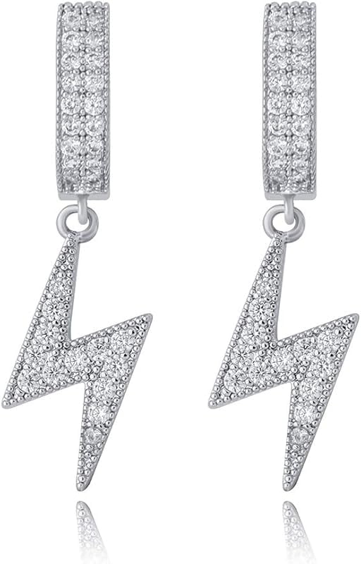 Leaf Lightning Pendant Earrings 14K Gold Plated 5A+ Cubic Zirconia Hoop Lightning Drop Cool ...
