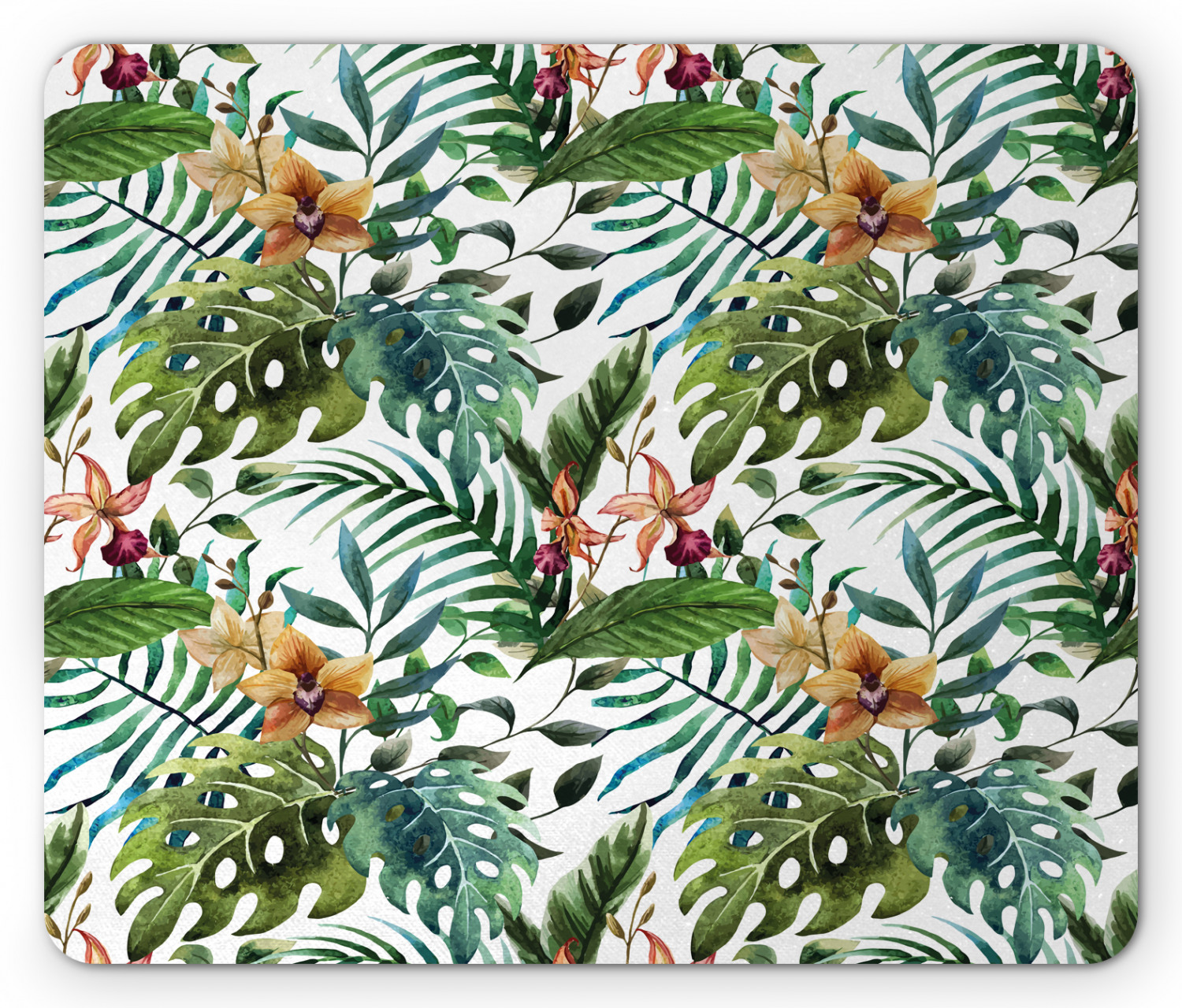 Leaf Mouse Pad, Vintage Retro 60s Seem Banana Palm Tree Leaves Flowers ...