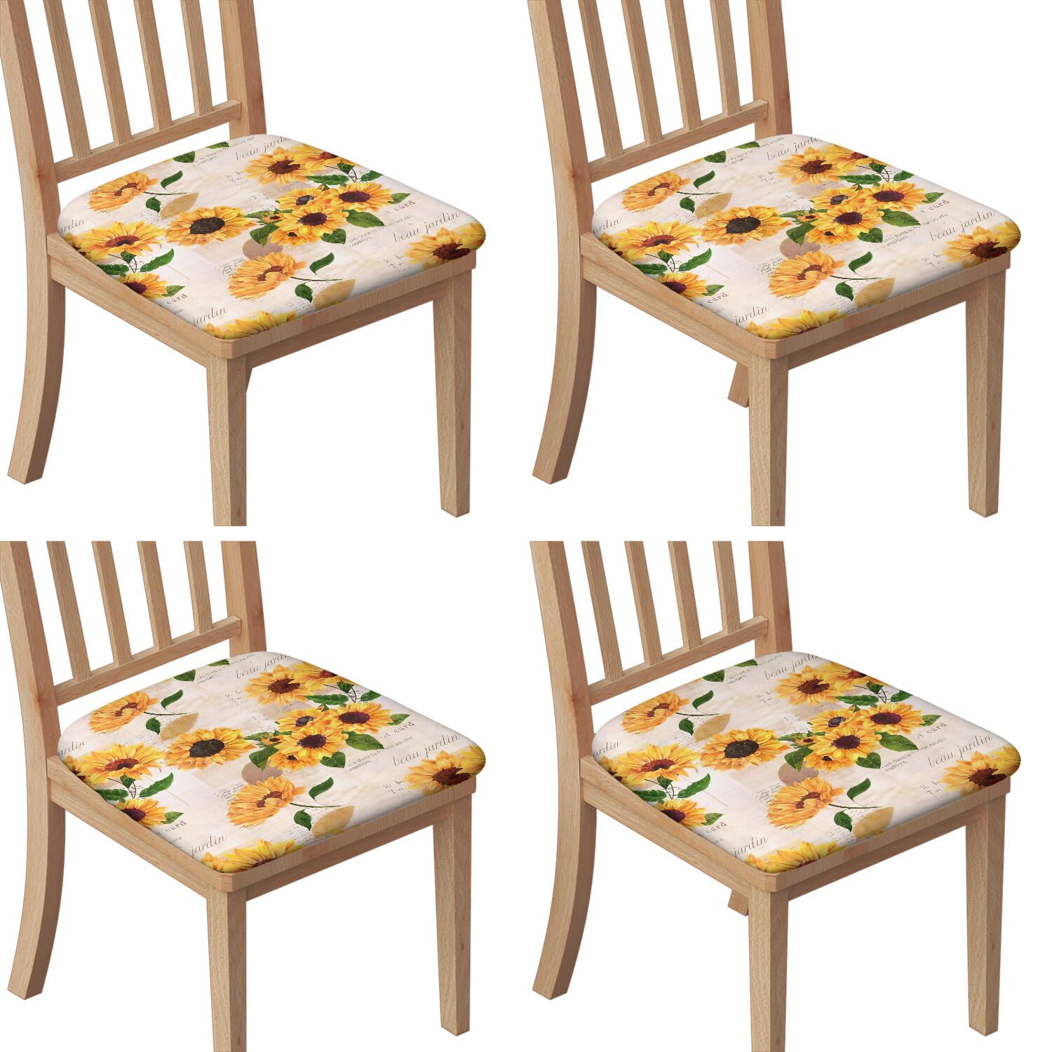Leaf Newspaper Text Sunflower Pattern Seat Covers for Dining Room ...