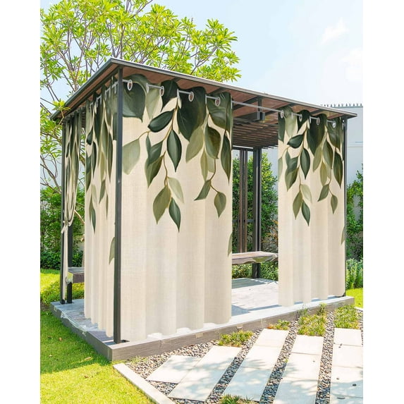 Leaf Outdoor Curtains for Patio, Vintage Spring Dark Green Leaves ...
