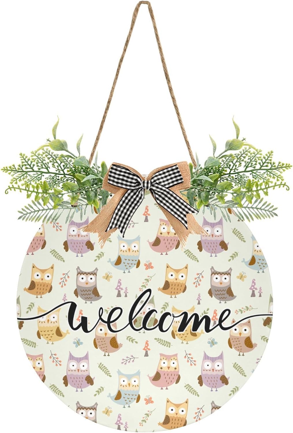 Leaf Owl Welcome Sign Farmhouse Front Porch Door Hanging Welcome Wreath ...