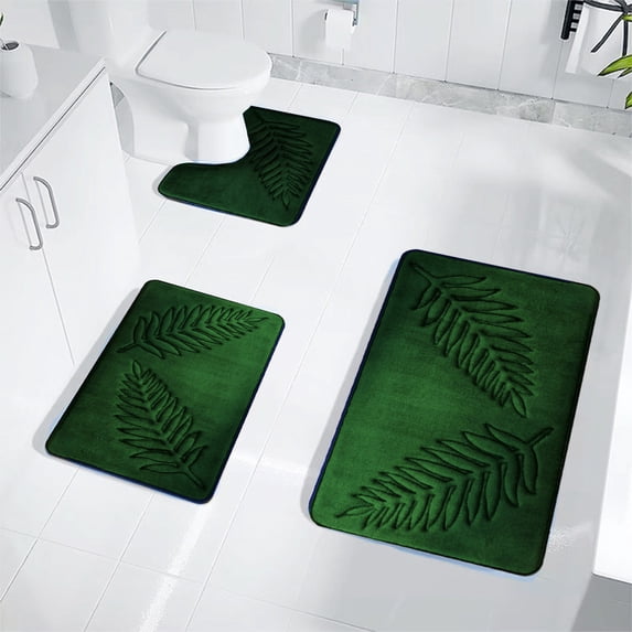 Leaf Pattern Bathroom Floor Mat Set, 3-Pack Water-Absorbent Non-Slip ...