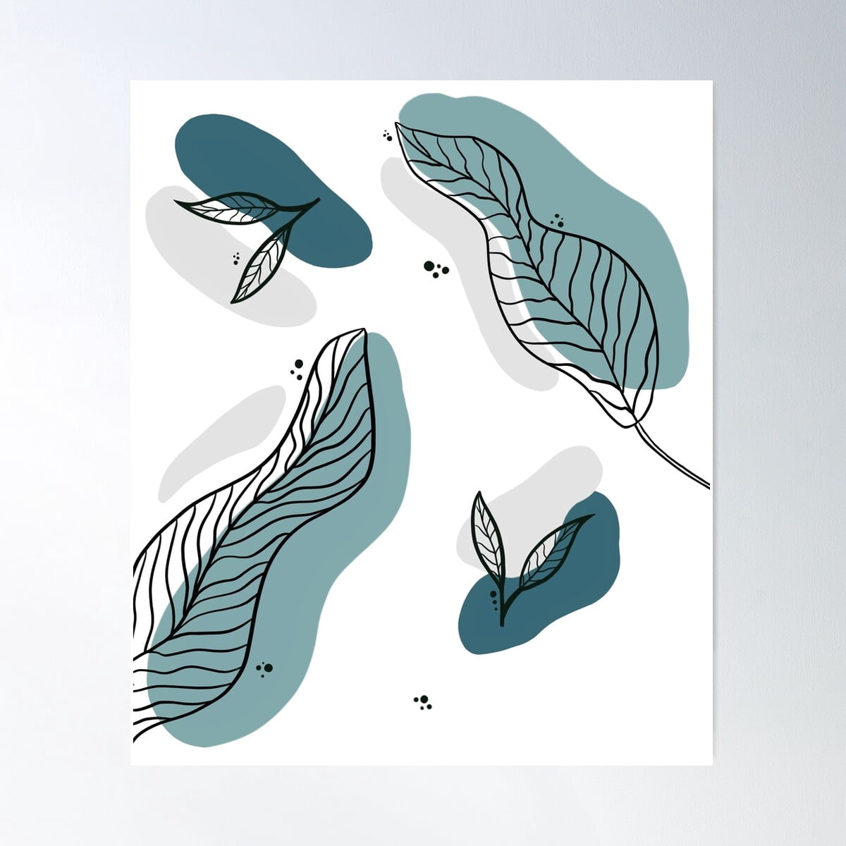 Leaf Pattern Illustration Poster Wall Art, Modern Wall Decor For Living ...