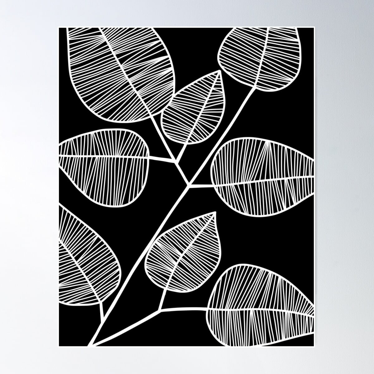 Leaf Pattern Line Art Drawing In Black - Bold Leaves Poster Wall Art ...