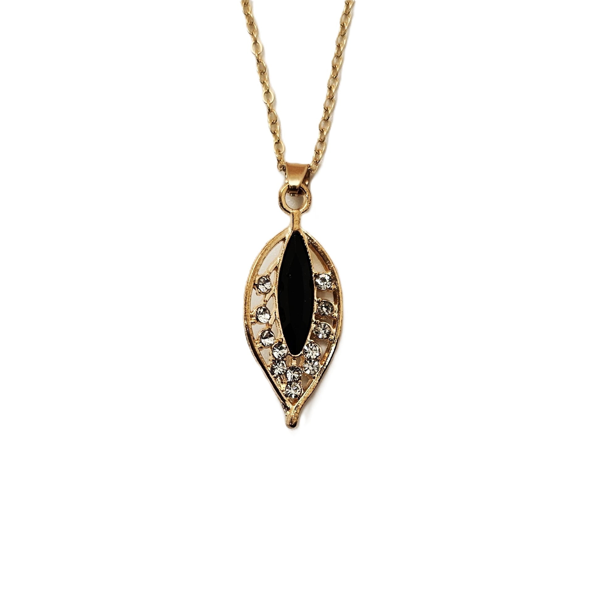 Omodo Leaf Pedant, Black Zircon, Necklace, Gold Tone, Women, Gifts ...