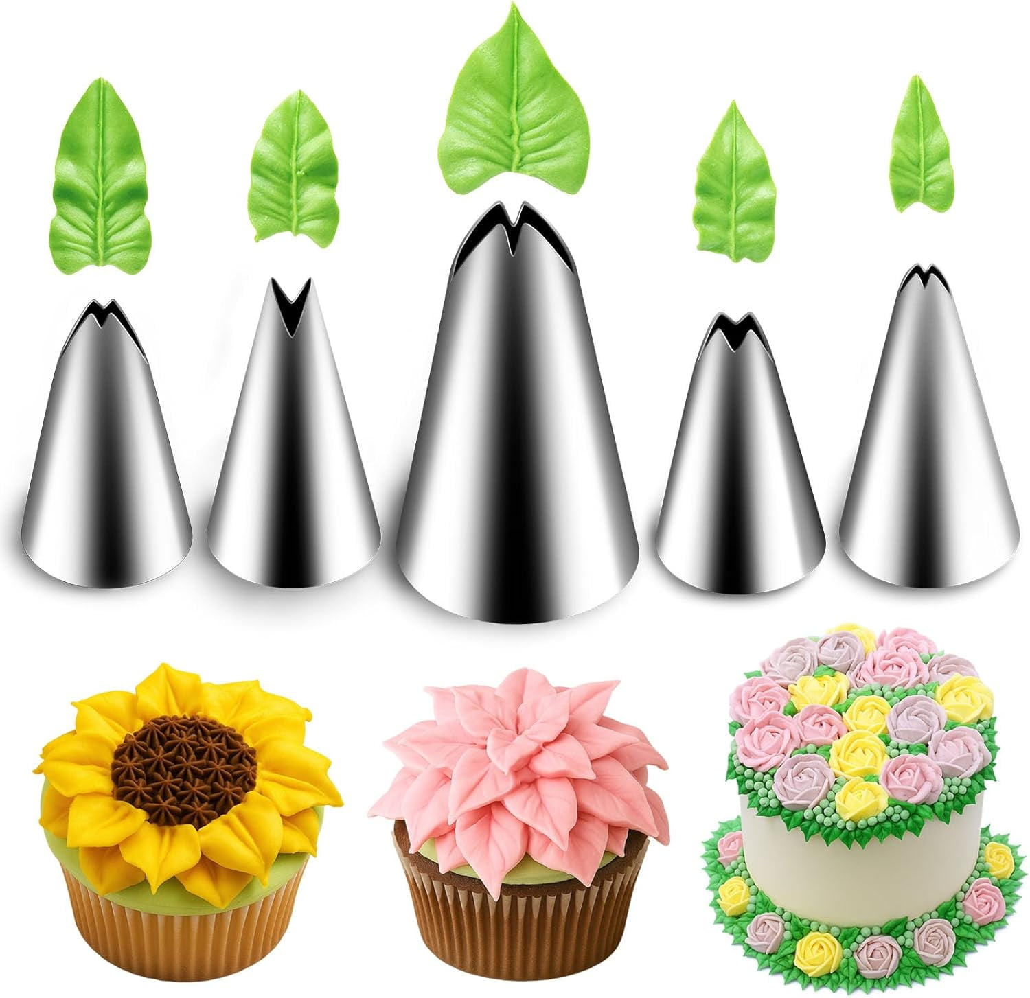 Leaf Piping Tips, 5 Pieces Stainless Steel Piping Tips, Cake Decorating ...