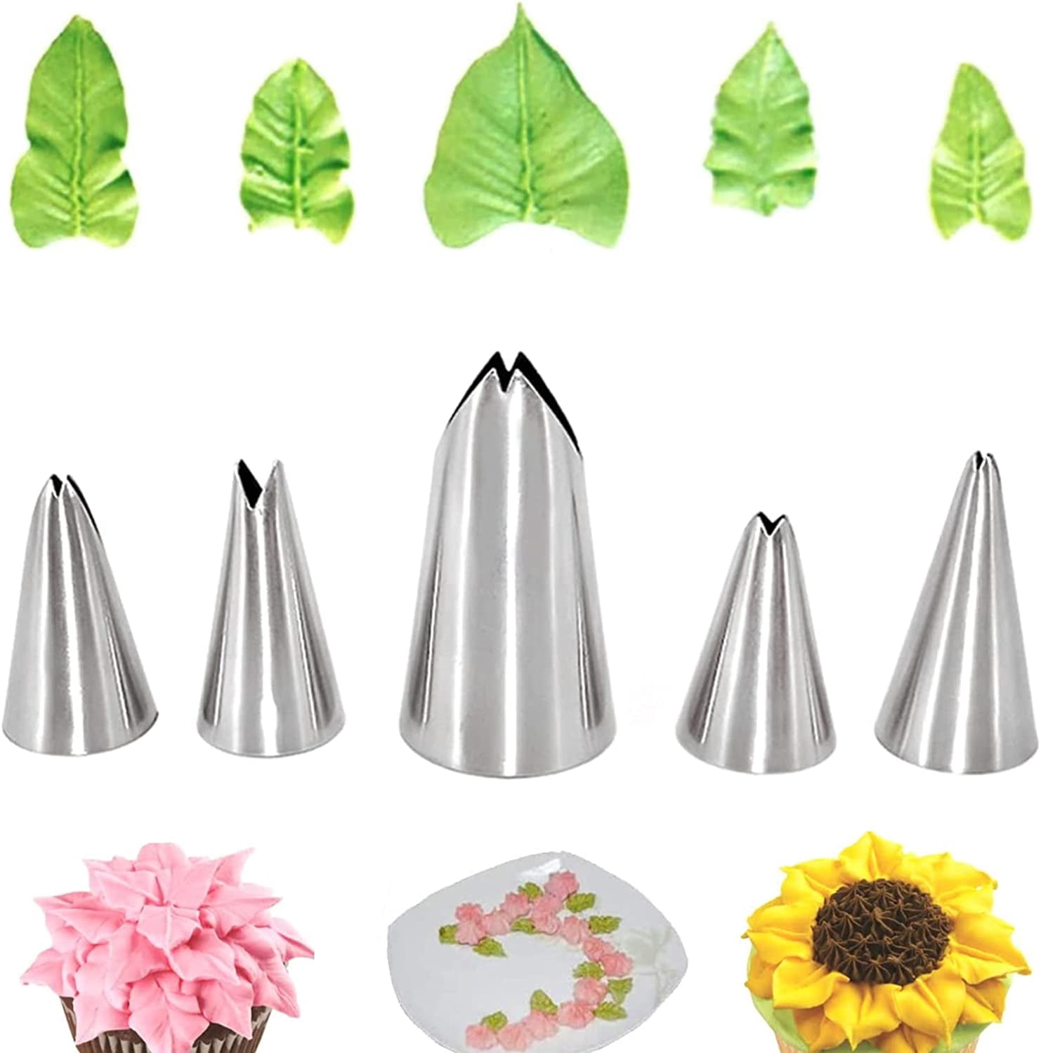 Leaf Piping Tips Set - 5PCS Stainless Steel Russian Icing Nozzles for ...