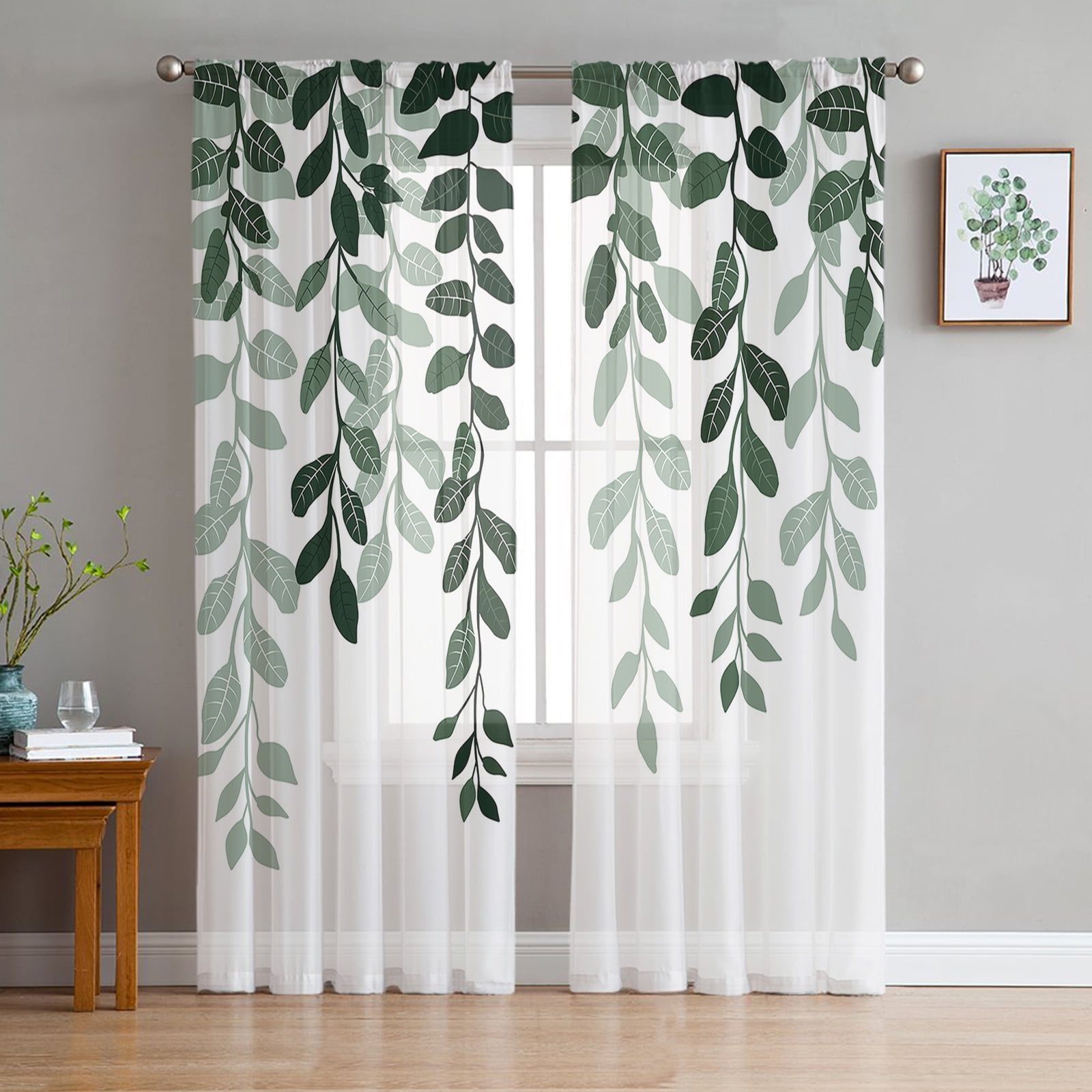 Leaf Plants Rural Green Sheer Curtains for Living Room Modern Home r ...