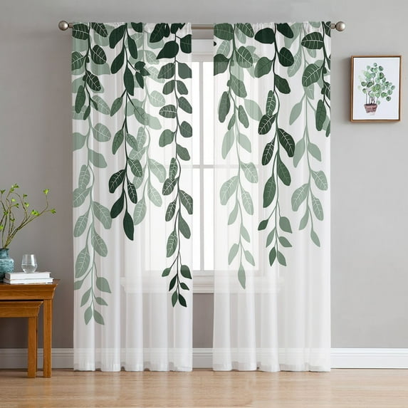 Leaf Plants Rural Green Sheer Curtains for Living Room Modern Home r ...