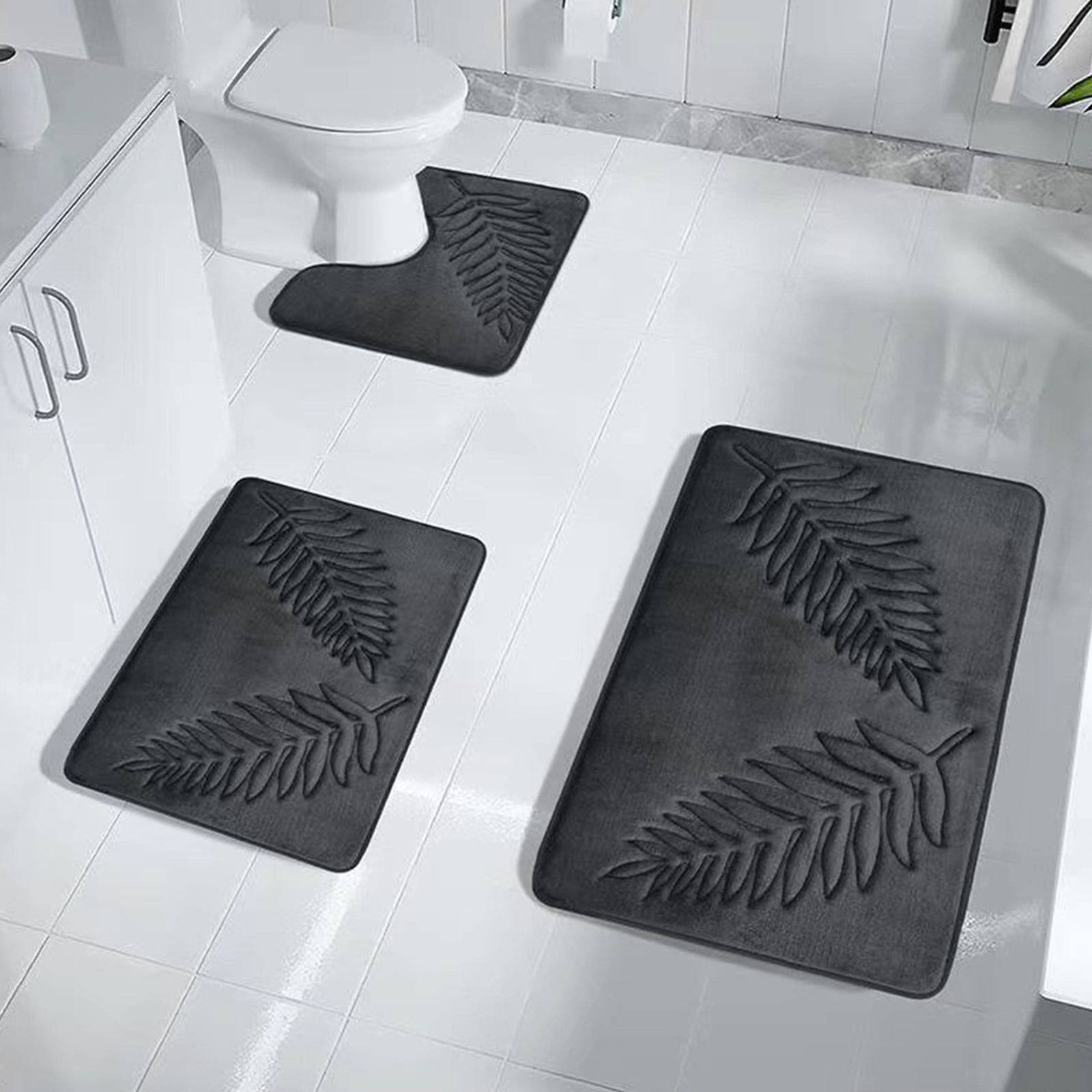 Leaf Print Bathroom Rugs Sets 3 Piece Non Slip,Bath Rugs with PVC ...