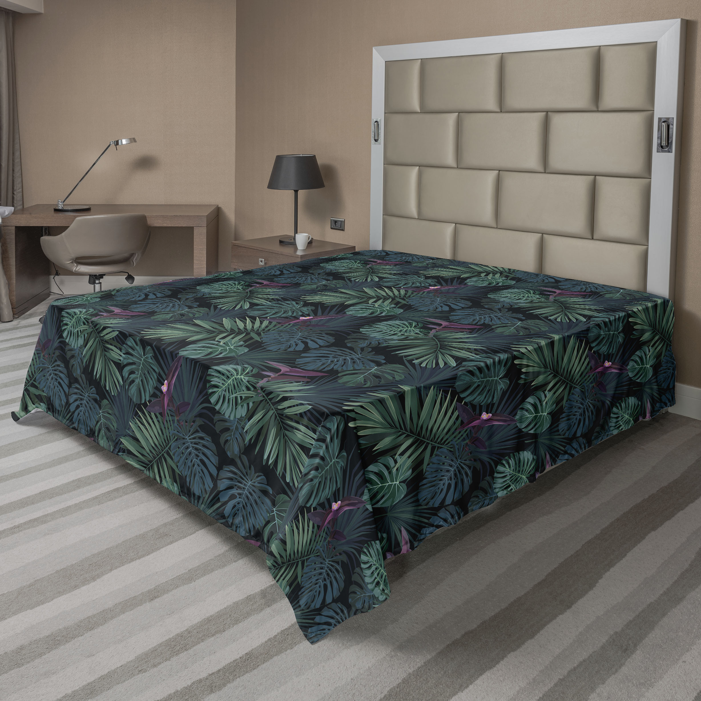 Ambesonne Leaf Print Flat Bedding Sheet Soft Top Sheet, Modern Exotic ...