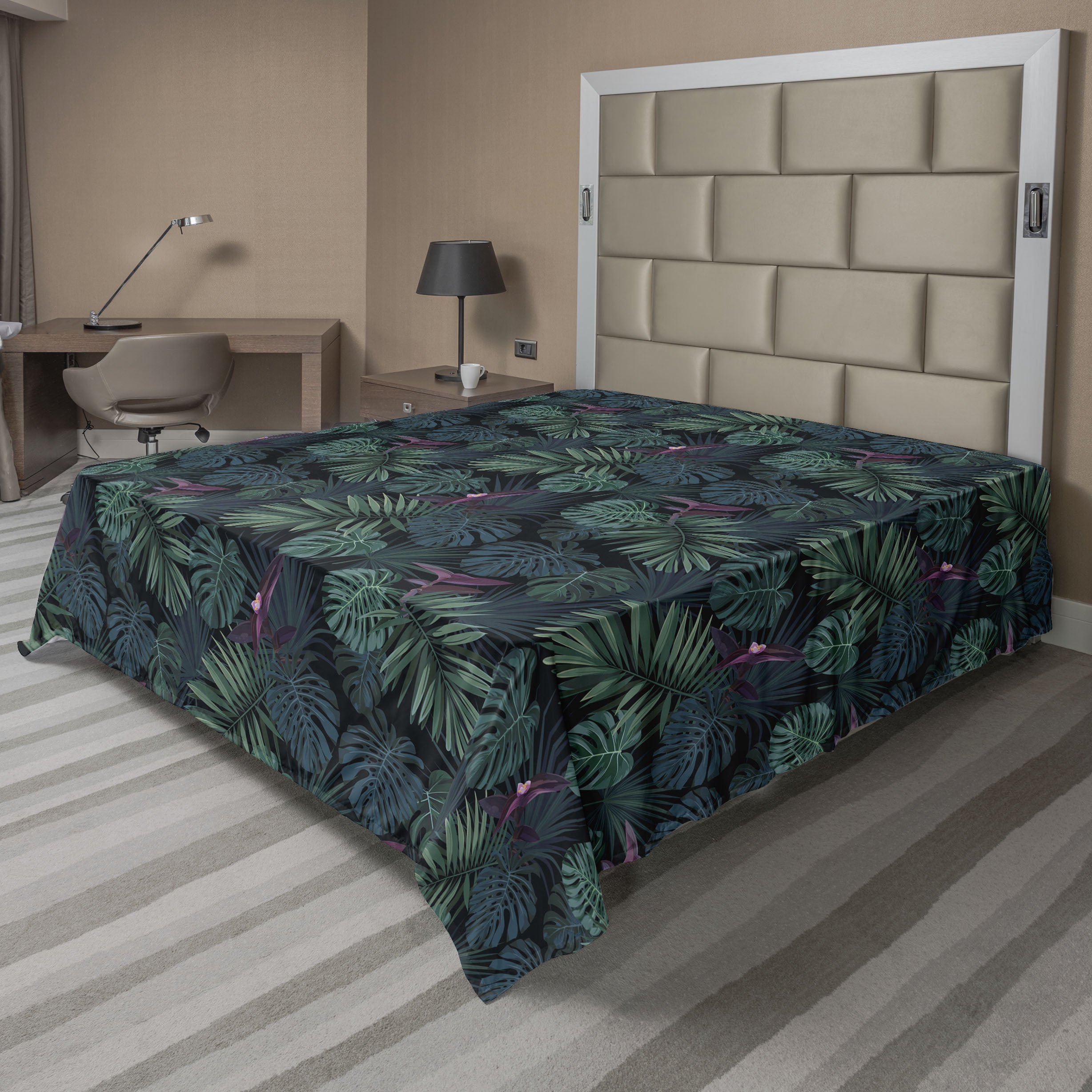 Ambesonne Leaf Print Flat Bedding Sheet Soft Top Sheet, Modern Exotic ...
