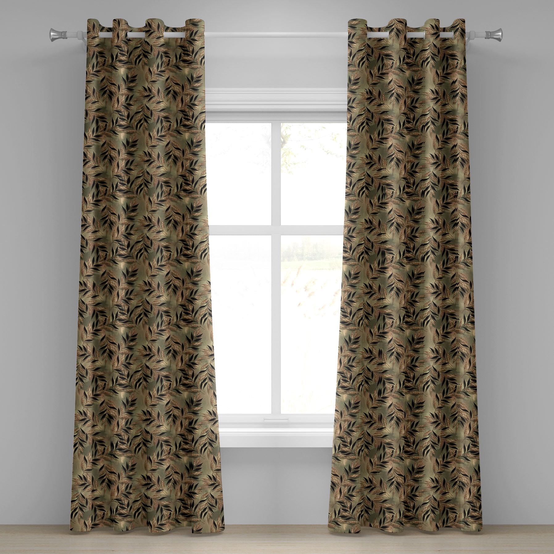 Leaf Print Grommet Curtain, Leaves Floating In The Air Modern Style ...