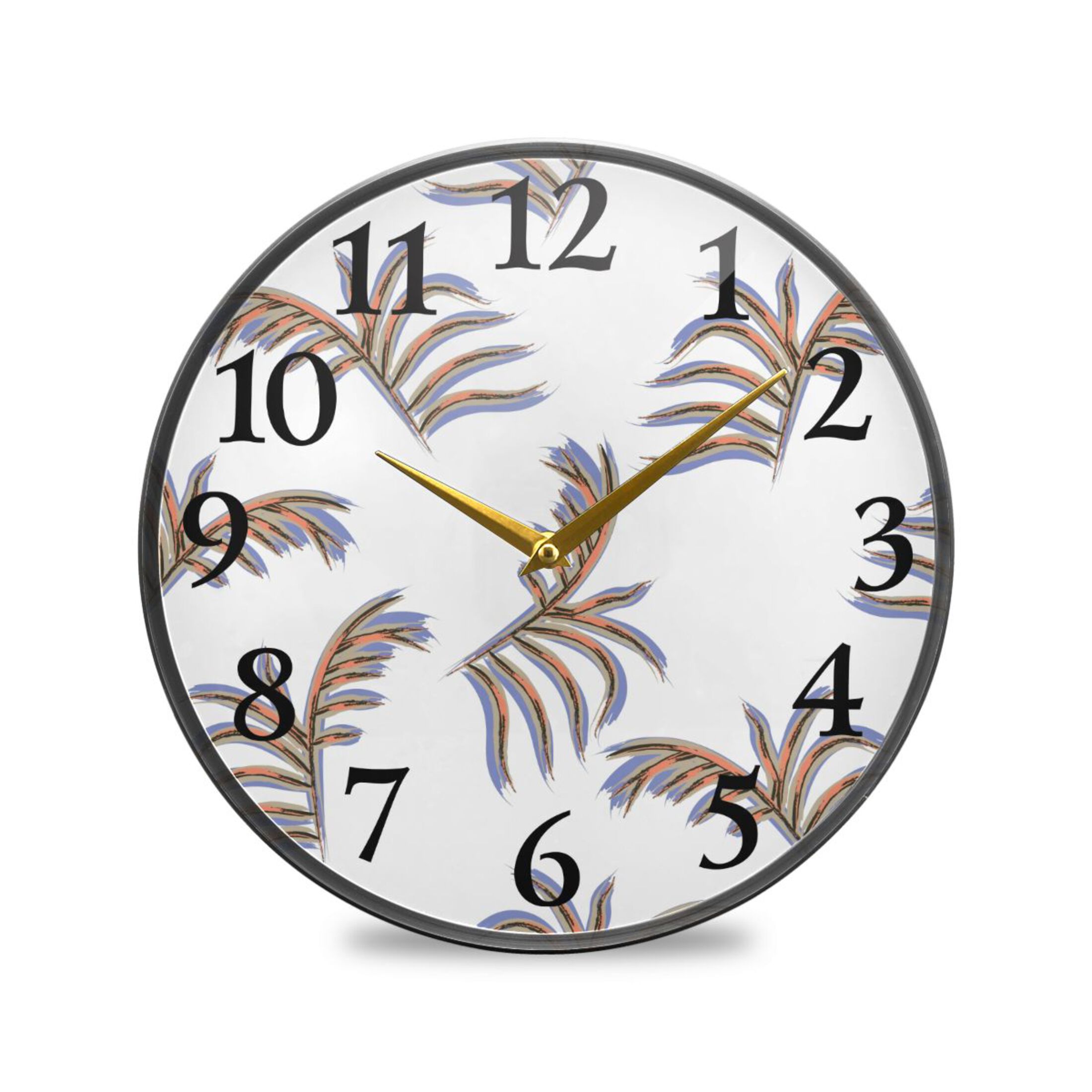 Leaf Print Wall Clocks Battery Operated 11.9 Inch Round Clock Acrylic ...