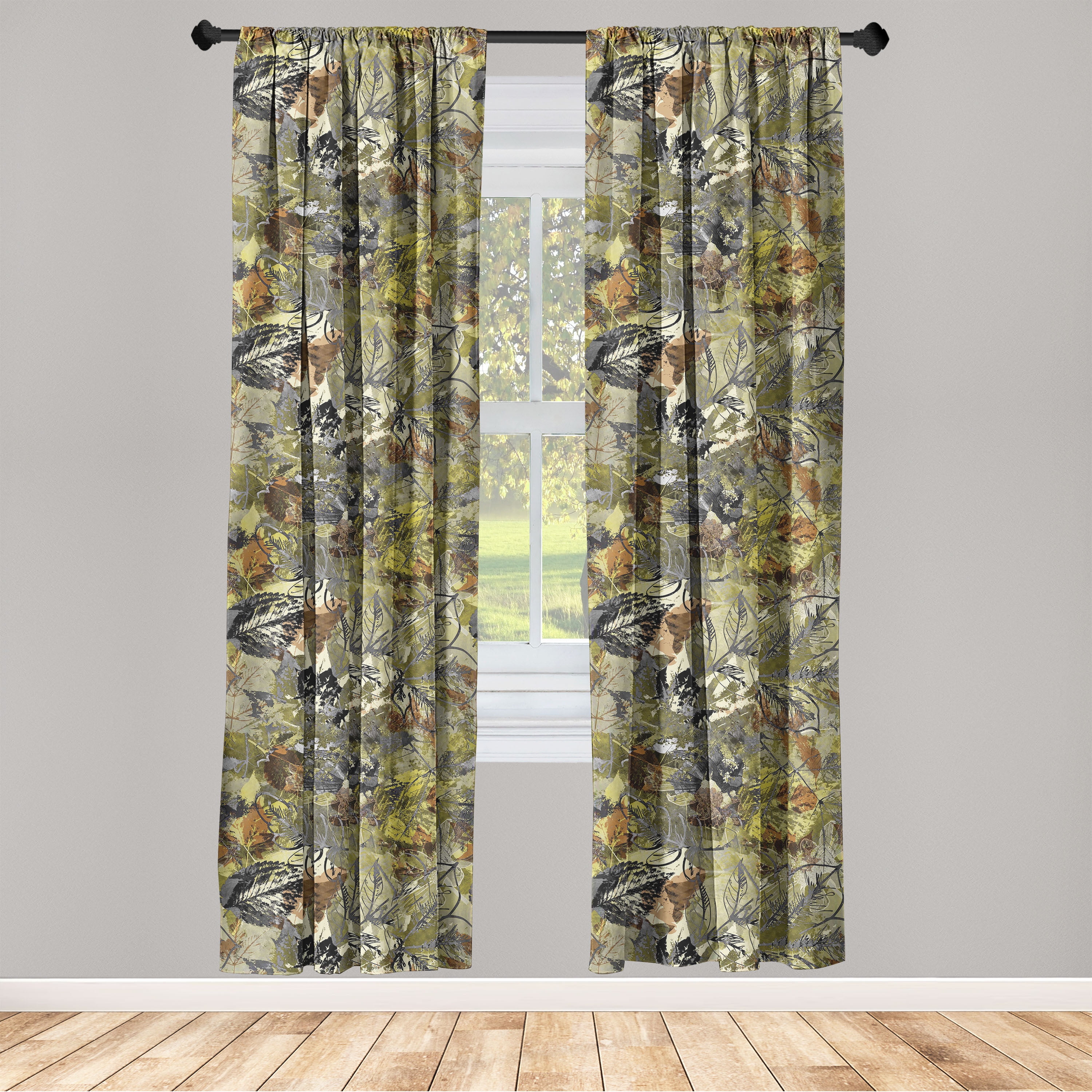 Leaf Print Window Curtains, Autumnal Design Watercolor Style Leaves ...