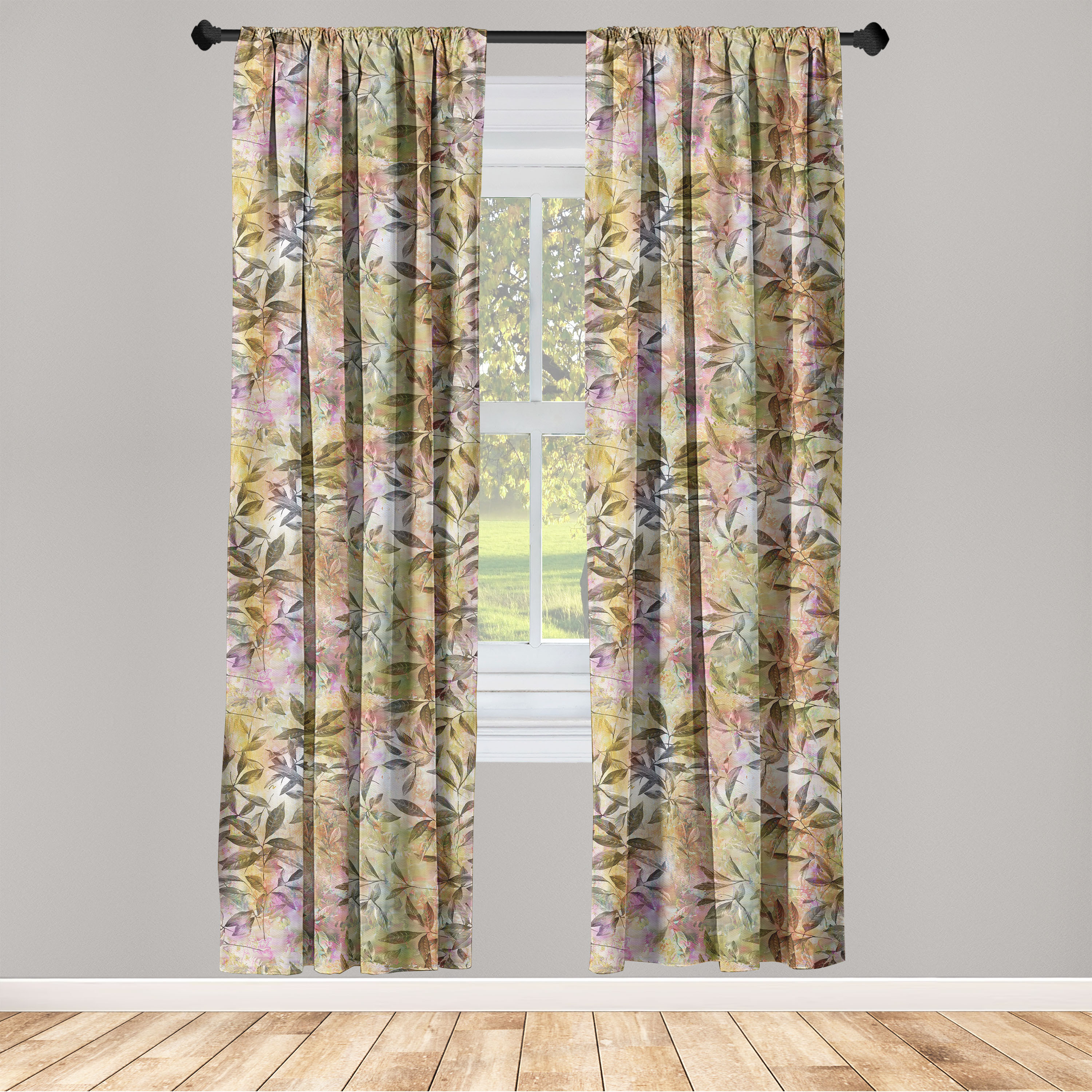 Leaf Print Window Curtains, Colorful Retro Style Leaves Blooming Forest ...